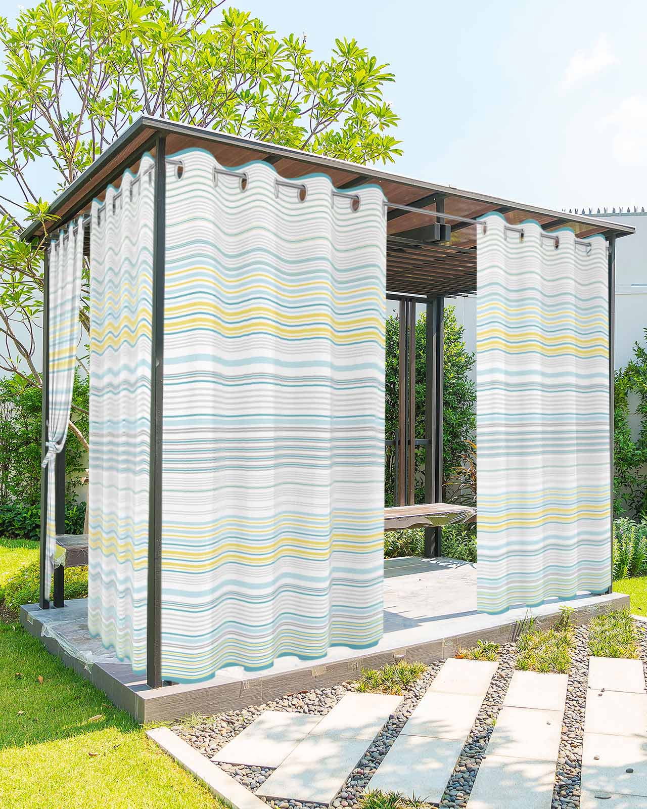nqOlkjepod Outdoor Curtains for Patio Waterproof, Aqua Yellow Stripe ...