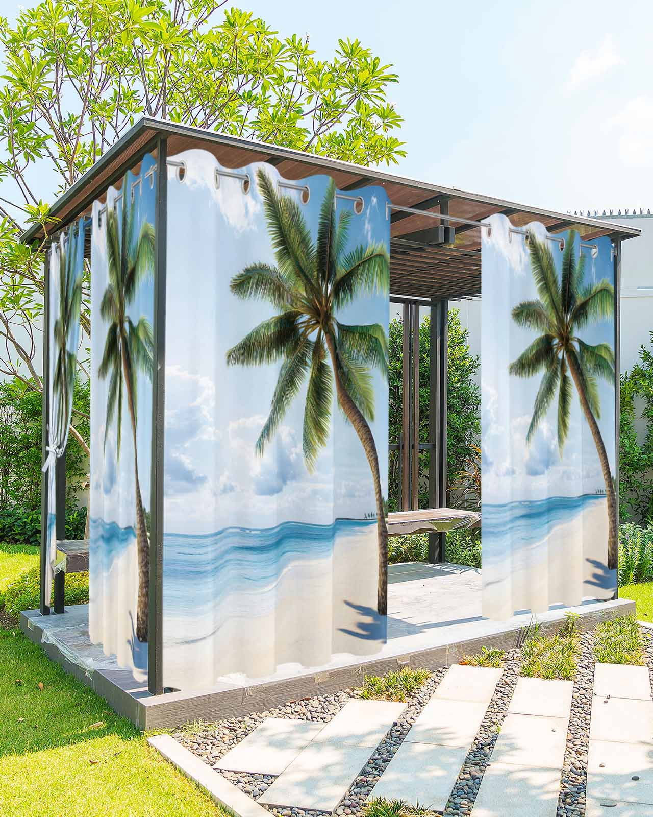 nqOlkjepod Outdoor Curtains for Patio Waterproof, Beach Palm Tree ...