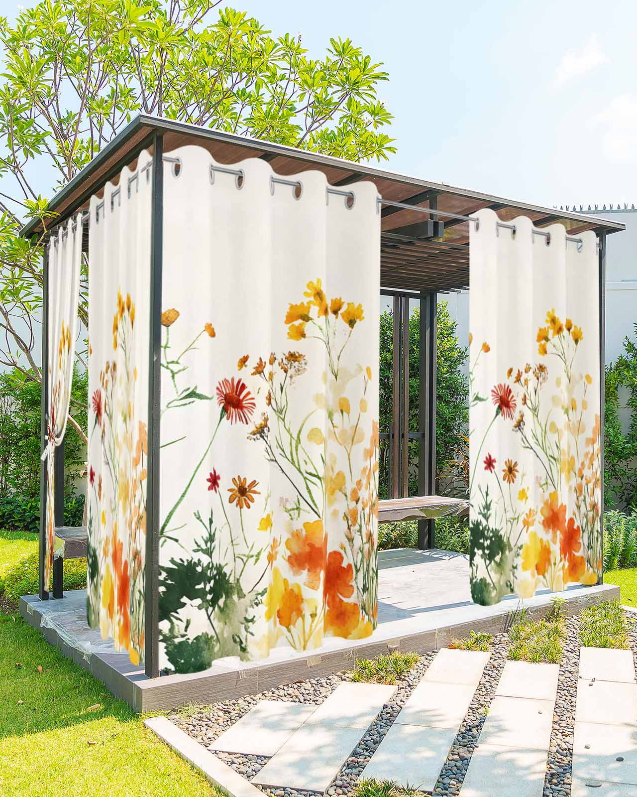 nqOlkjepod Outdoor Curtains for Patio Waterproof, Beige Floral Spring ...