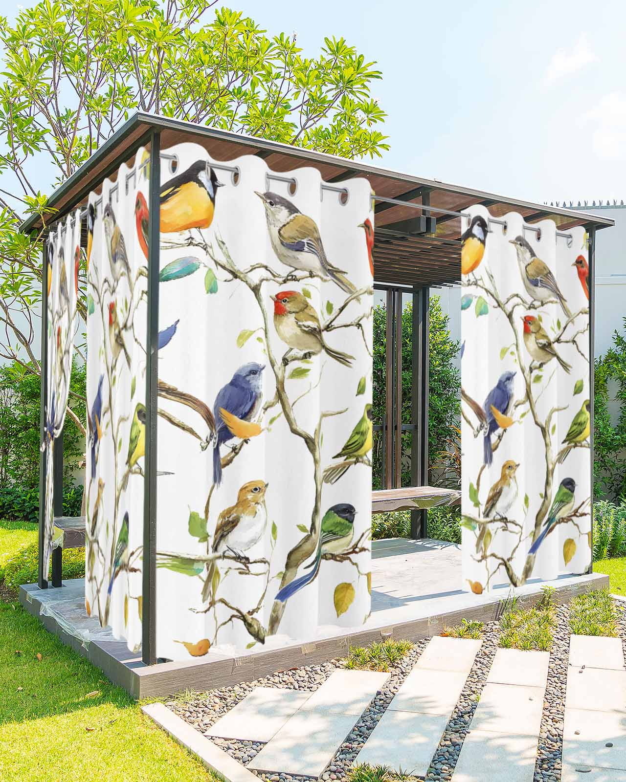 nqOlkjepod Outdoor Curtains for Patio Waterproof, Bird Leaf Outdoor ...