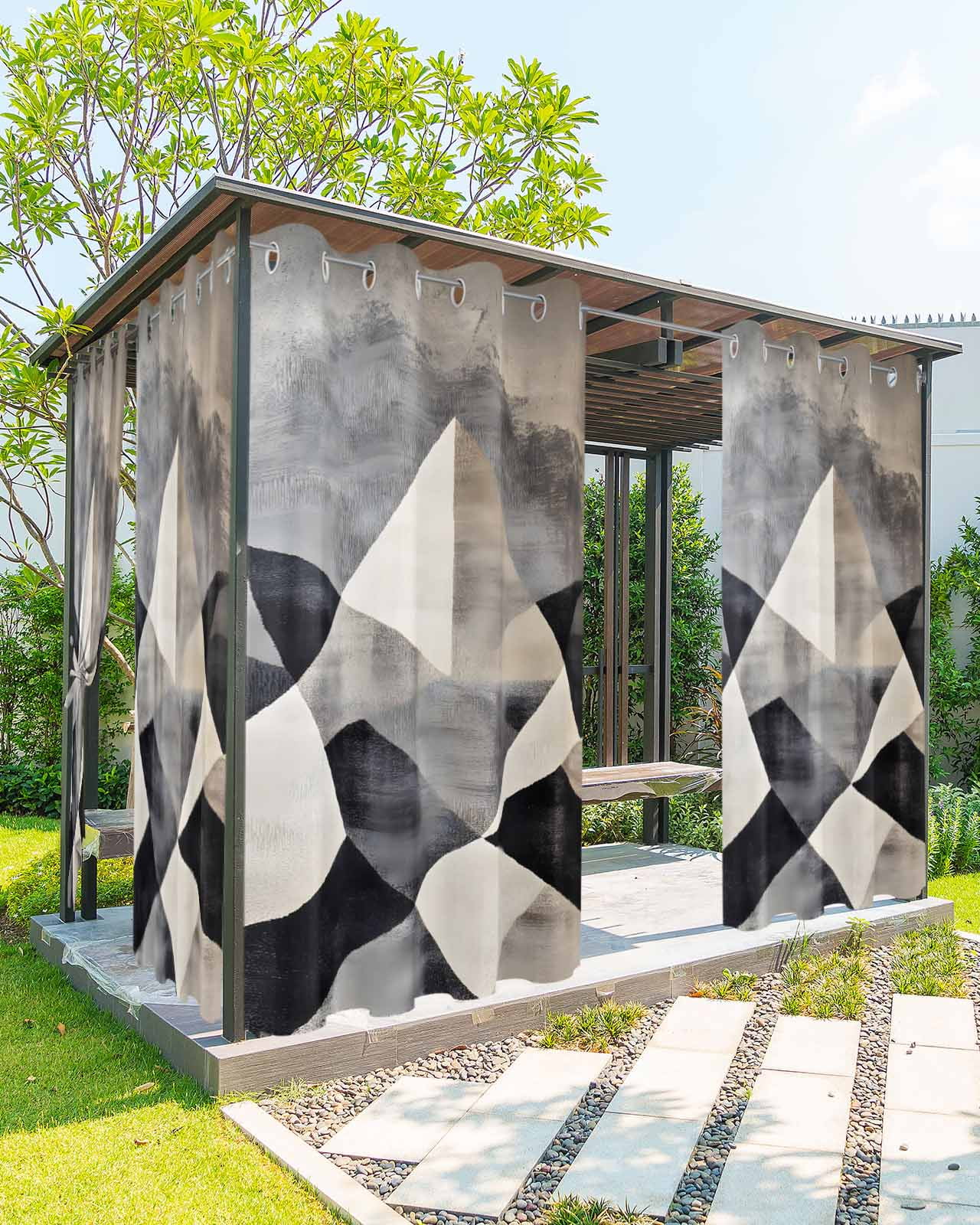 nqOlkjepod Outdoor Curtains for Patio Waterproof, Black Beige Rhombus ...