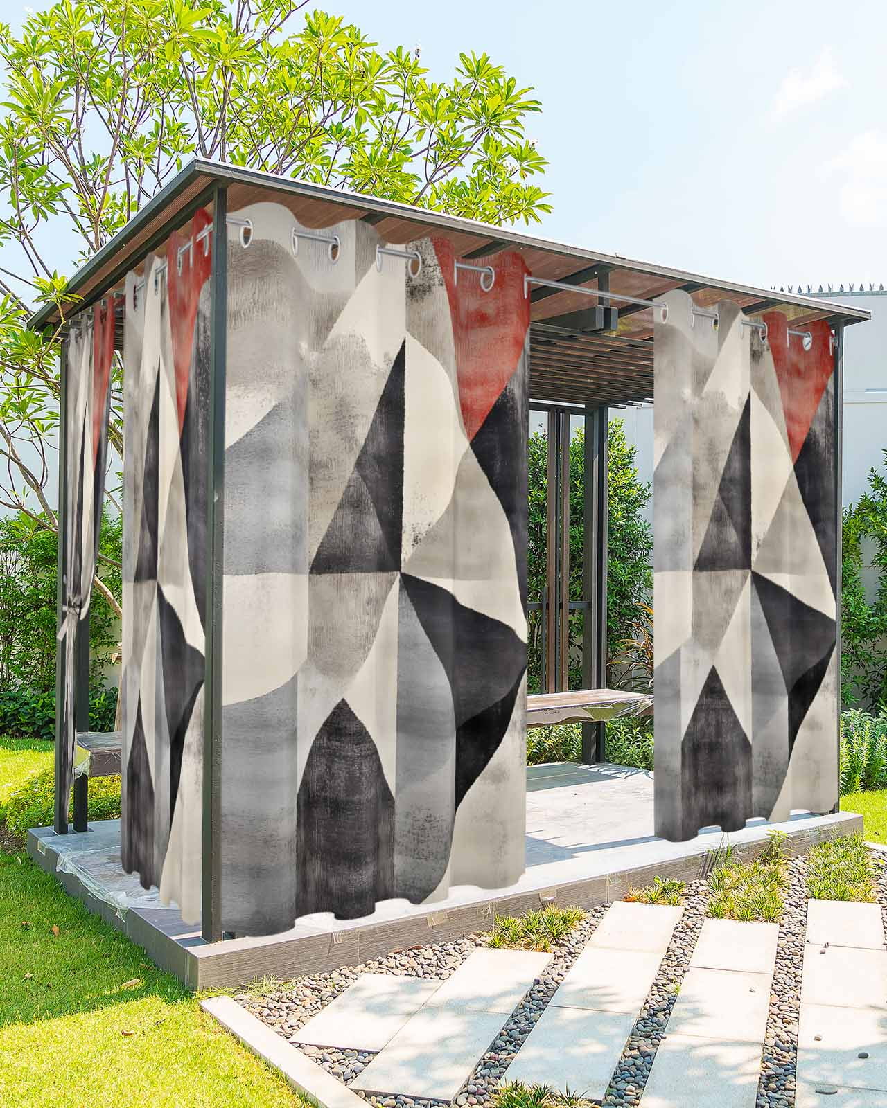 nqOlkjepod Outdoor Curtains for Patio Waterproof, Black Beige Rhombus ...