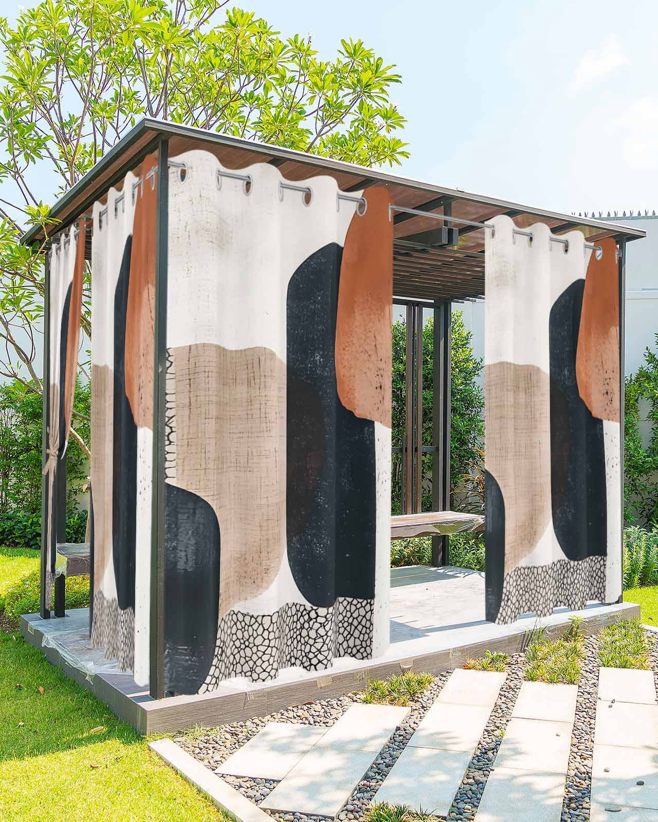 nqOlkjepod Outdoor Curtains for Patio Waterproof, Black Brown Abstract ...