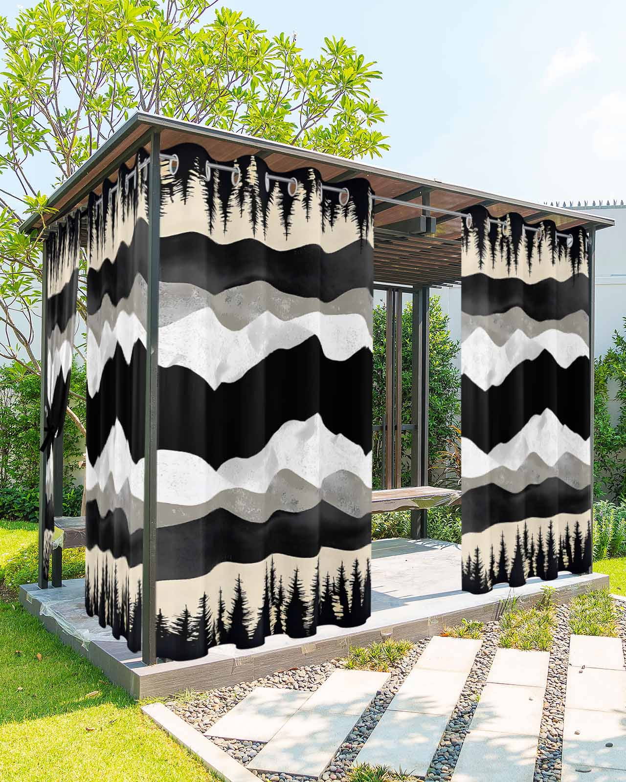 nqOlkjepod Outdoor Curtains for Patio Waterproof, Black Mountain ...