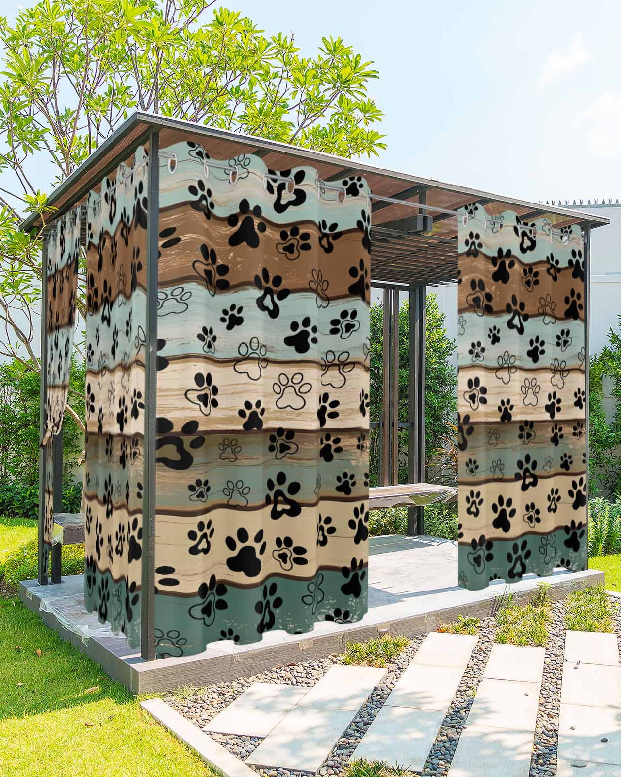 nqOlkjepod Outdoor Curtains for Patio Waterproof, Black Paw Print ...