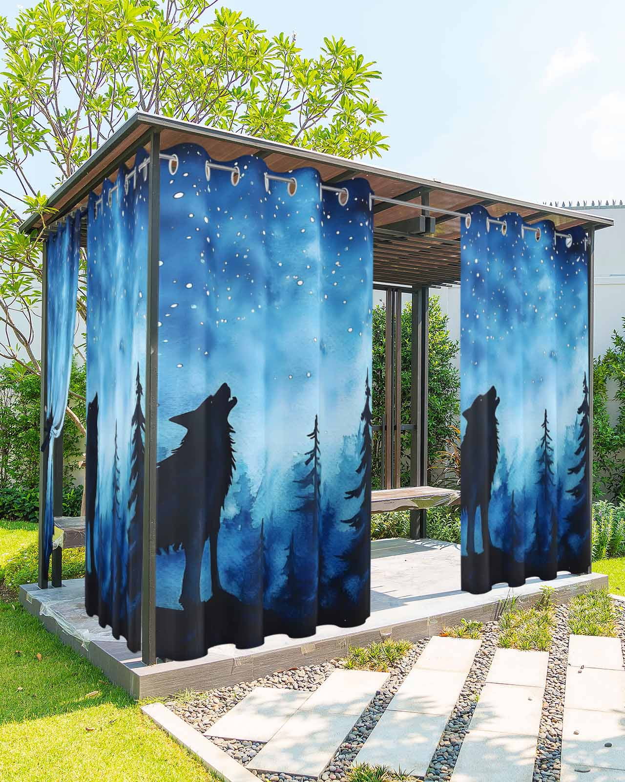 nqOlkjepod Outdoor Curtains for Patio Waterproof, Black Wolf Night ...