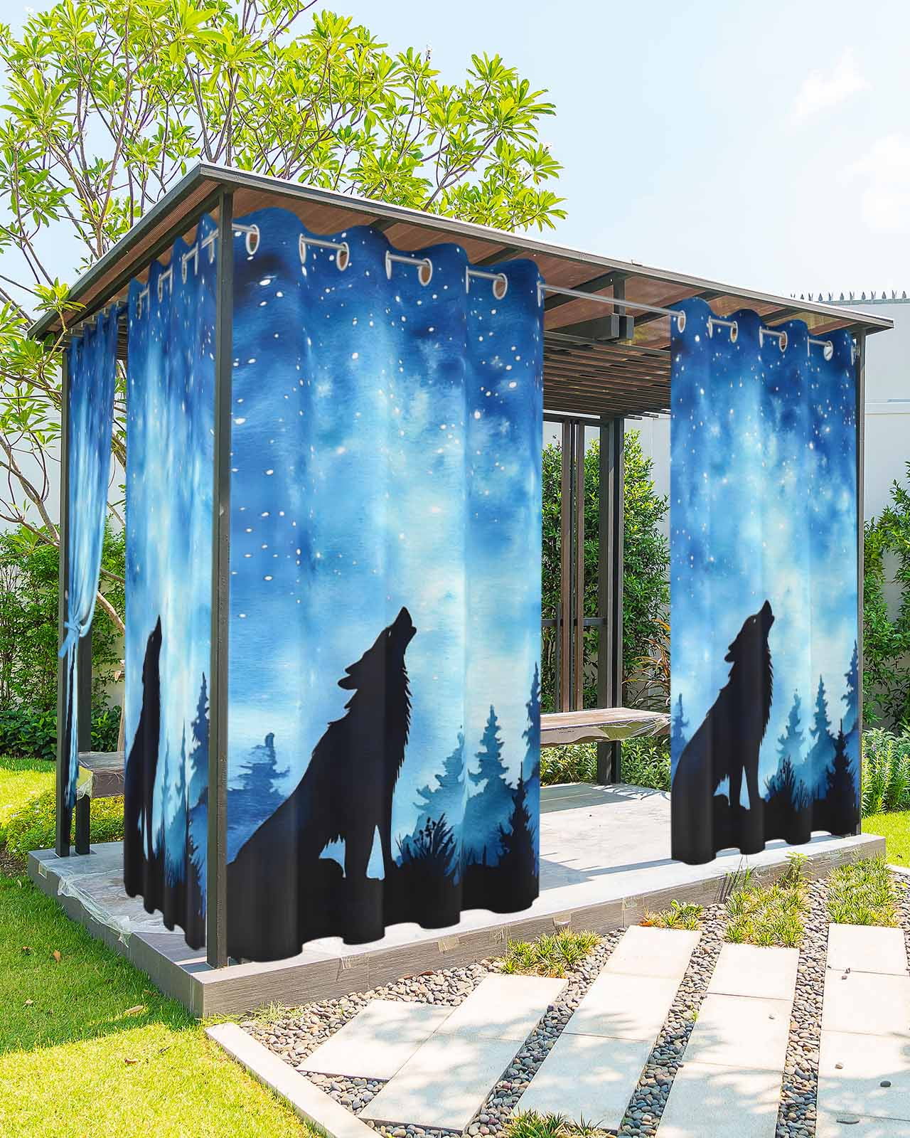 nqOlkjepod Outdoor Curtains for Patio Waterproof, Black Wolf Silhouette Outdoor Privacy Panels ...