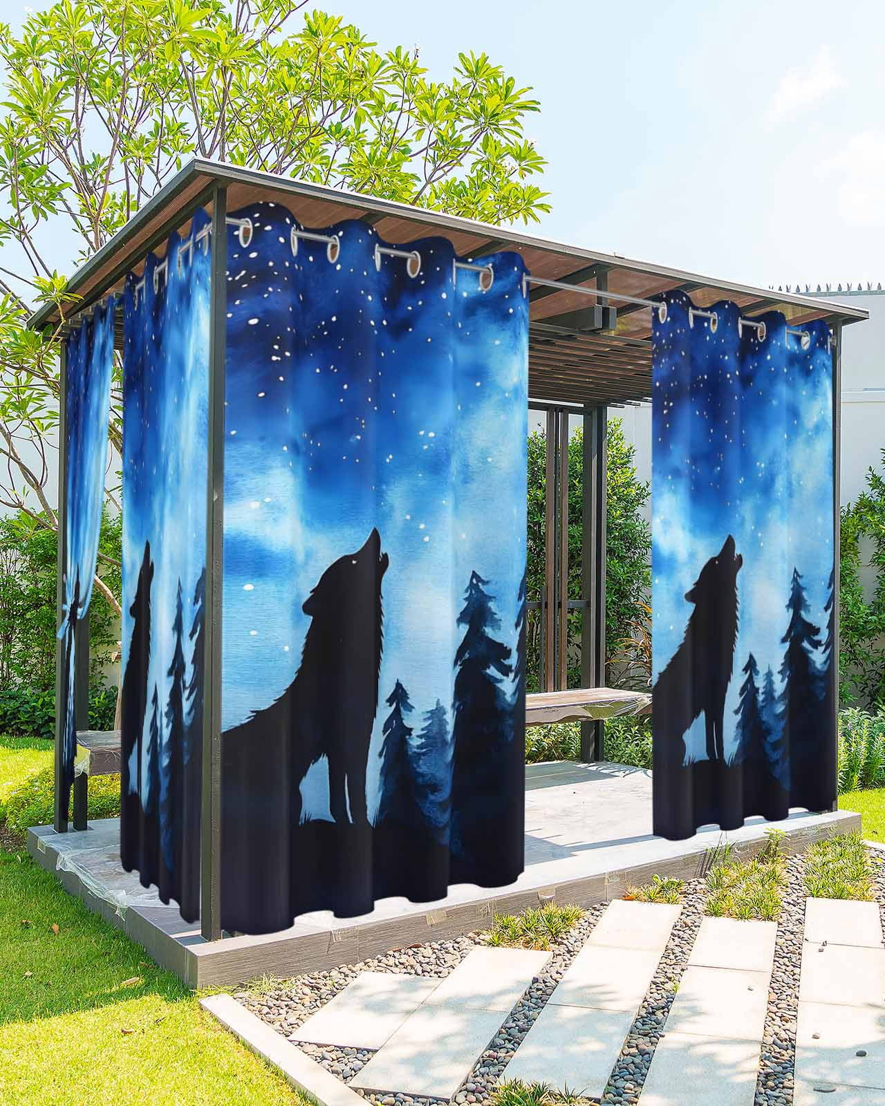 nqOlkjepod Outdoor Curtains for Patio Waterproof, Black Wolf Silhouette ...