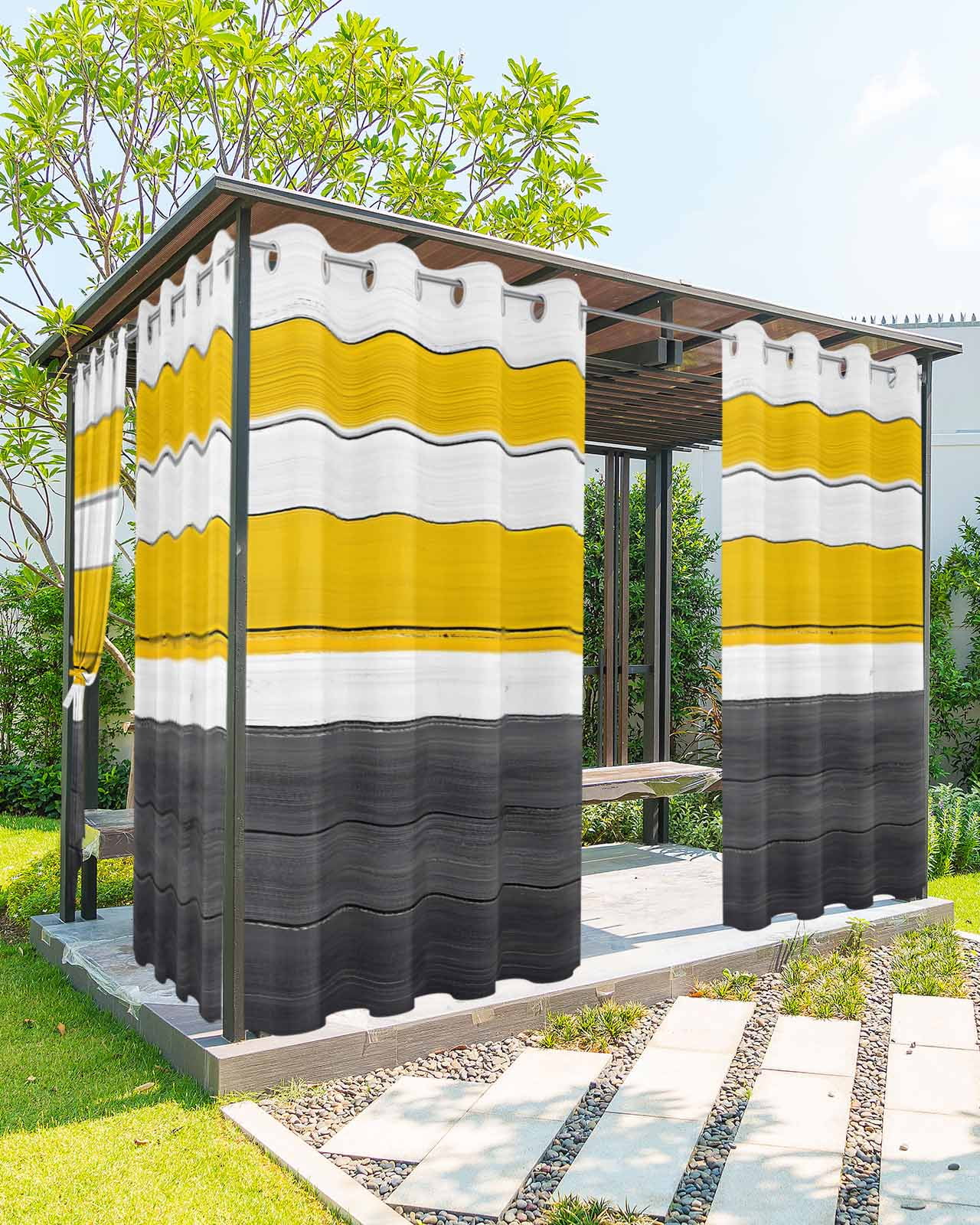 nqOlkjepod Outdoor Curtains for Patio Waterproof, Black Yellow Wooden ...