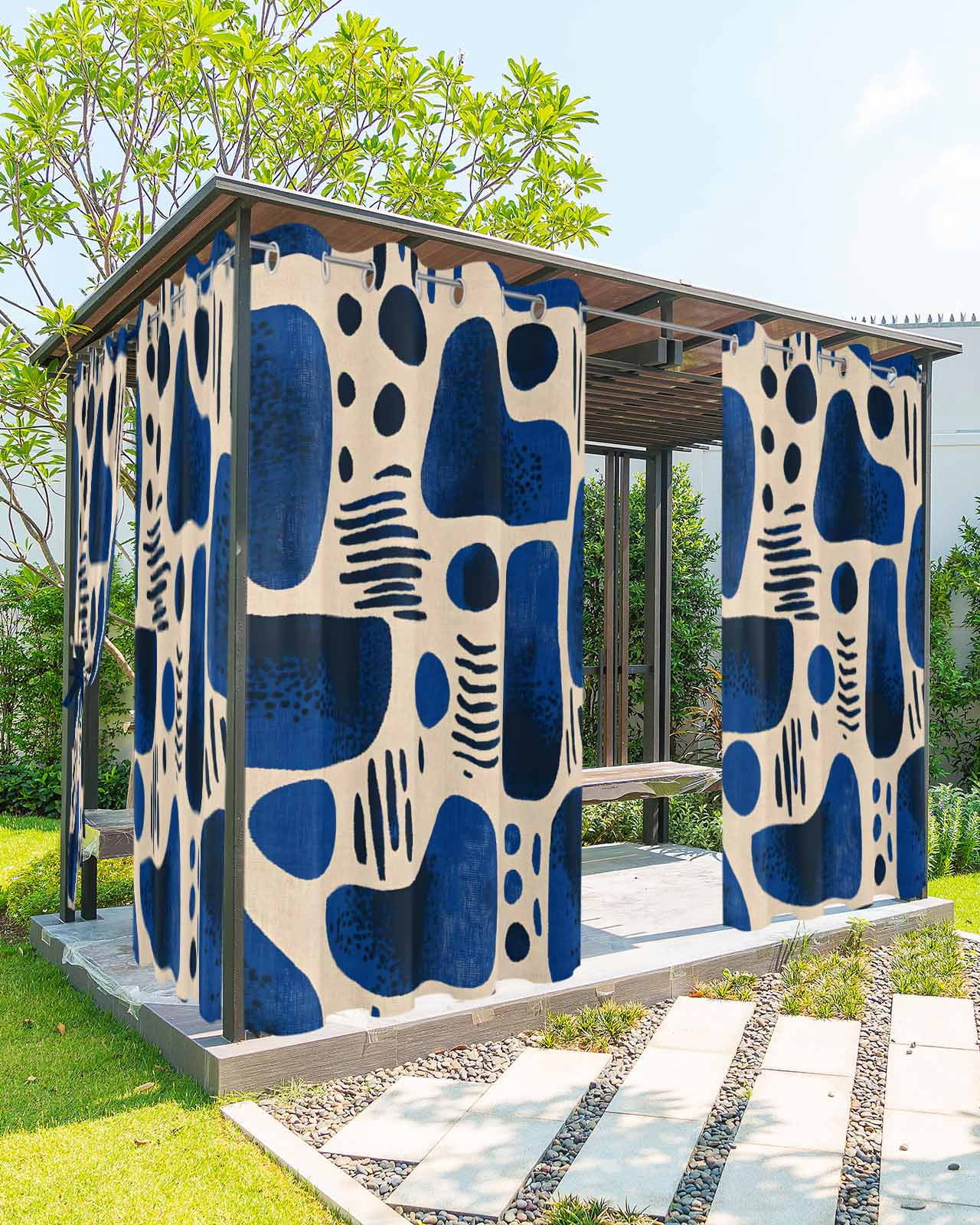 nqOlkjepod Outdoor Curtains for Patio Waterproof, Blue Abstract Art ...