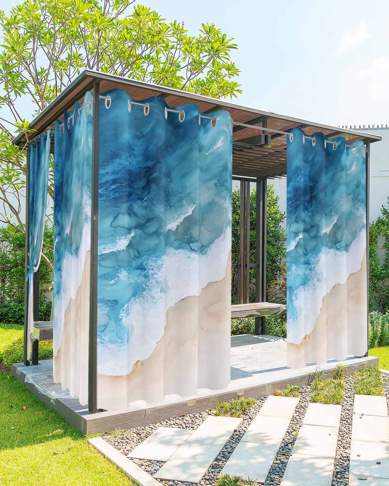 nqOlkjepod Outdoor Curtains for Patio Waterproof, Blue Beach Coastal ...