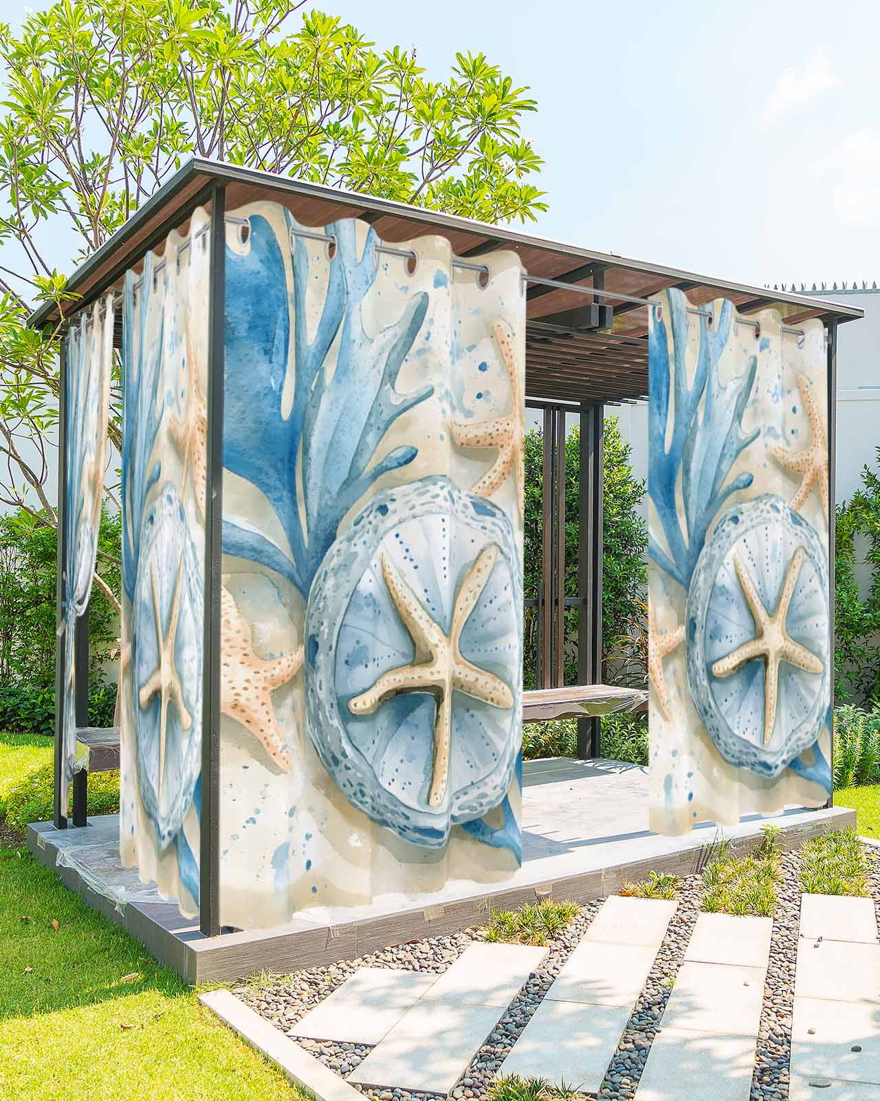nqOlkjepod Outdoor Curtains for Patio Waterproof, Blue Beach Coastal ...