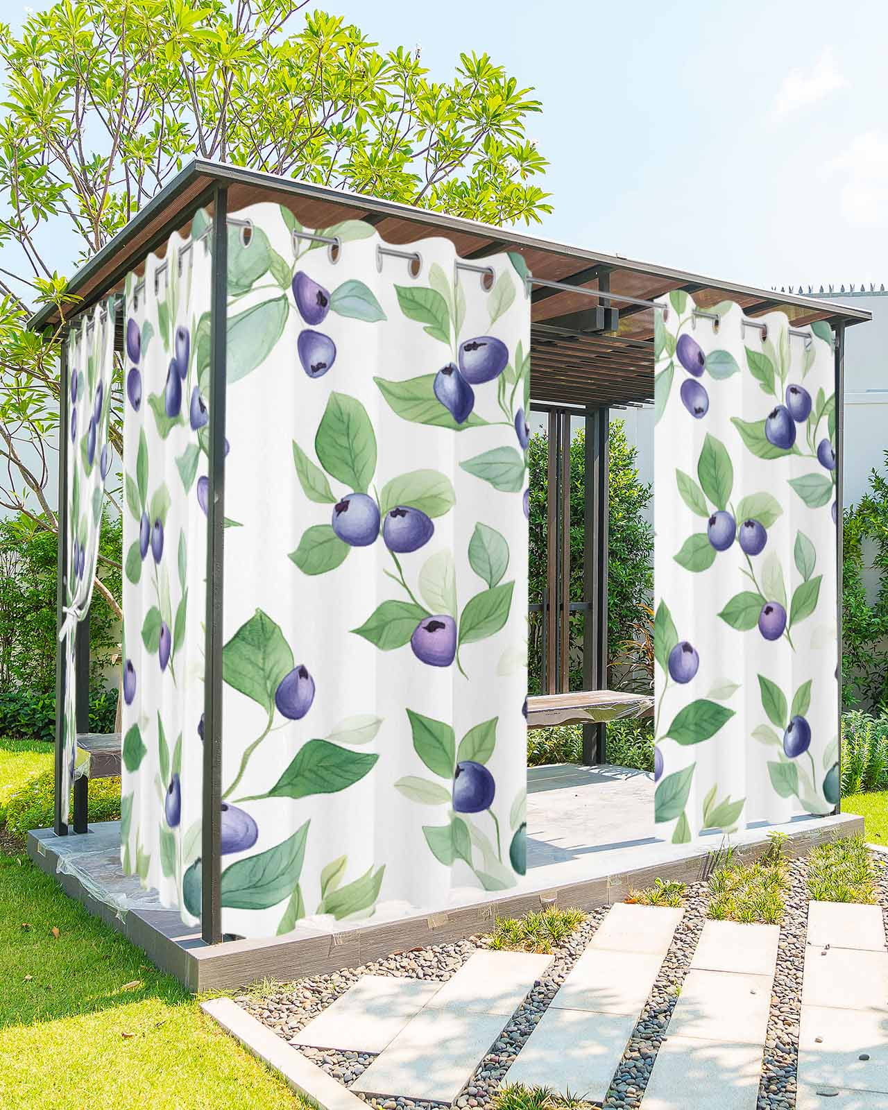 nqOlkjepod Outdoor Curtains for Patio Waterproof, Blue Berry Outdoor Privacy Panels Grommet ...