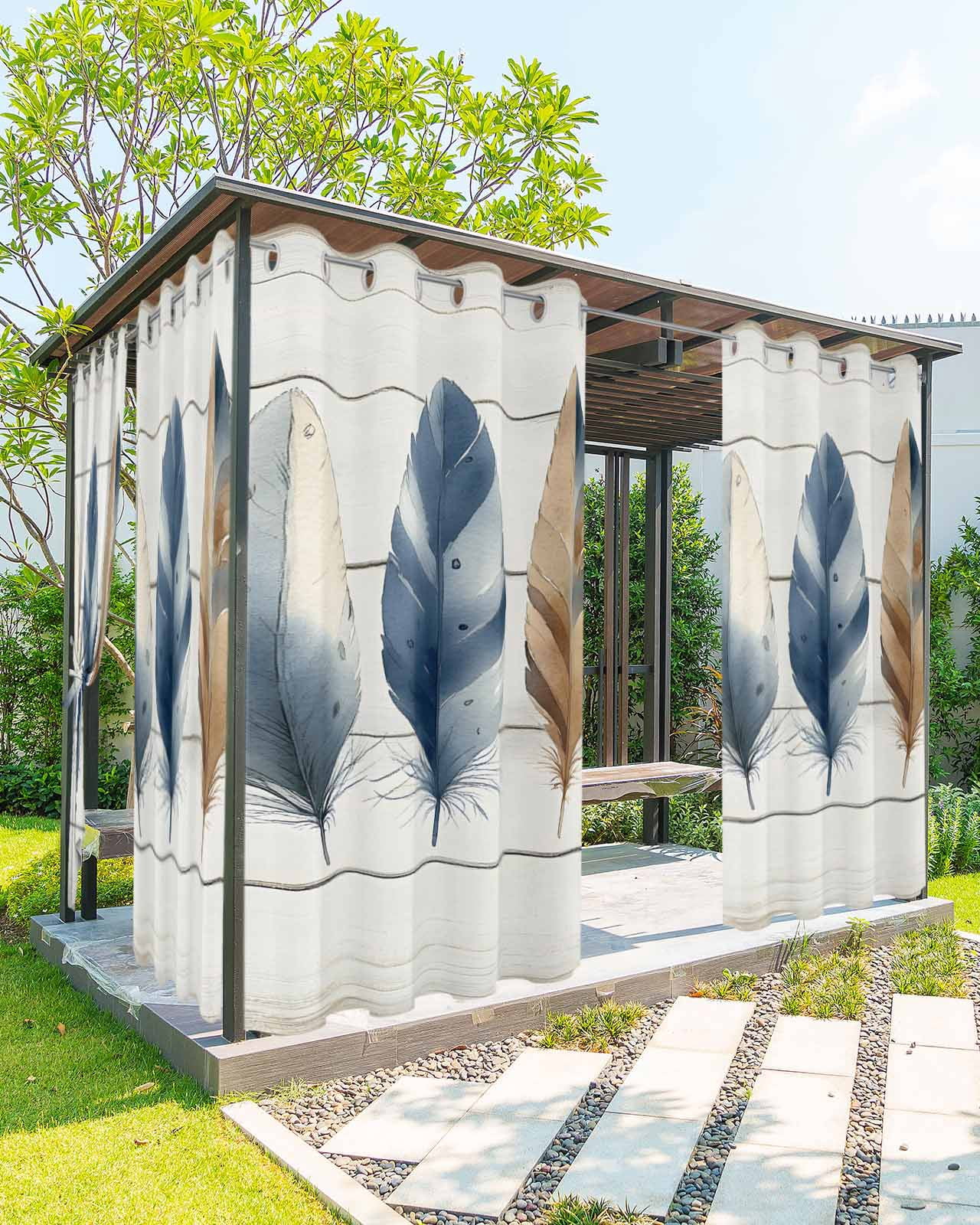 nqOlkjepod Outdoor Curtains for Patio Waterproof, Blue Brown Feathers ...