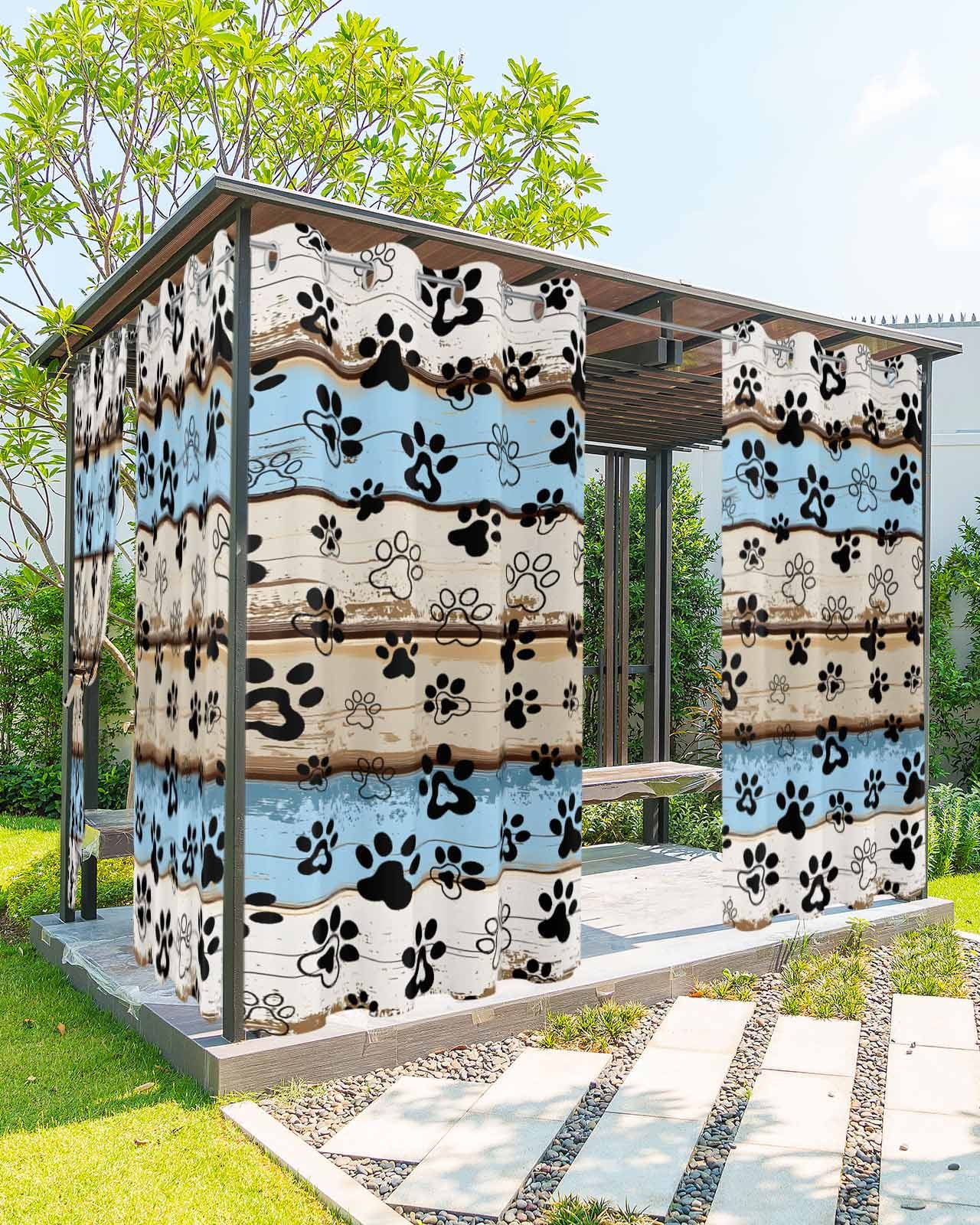 nqOlkjepod Outdoor Curtains for Patio Waterproof, Blue Brown Paw Prints ...