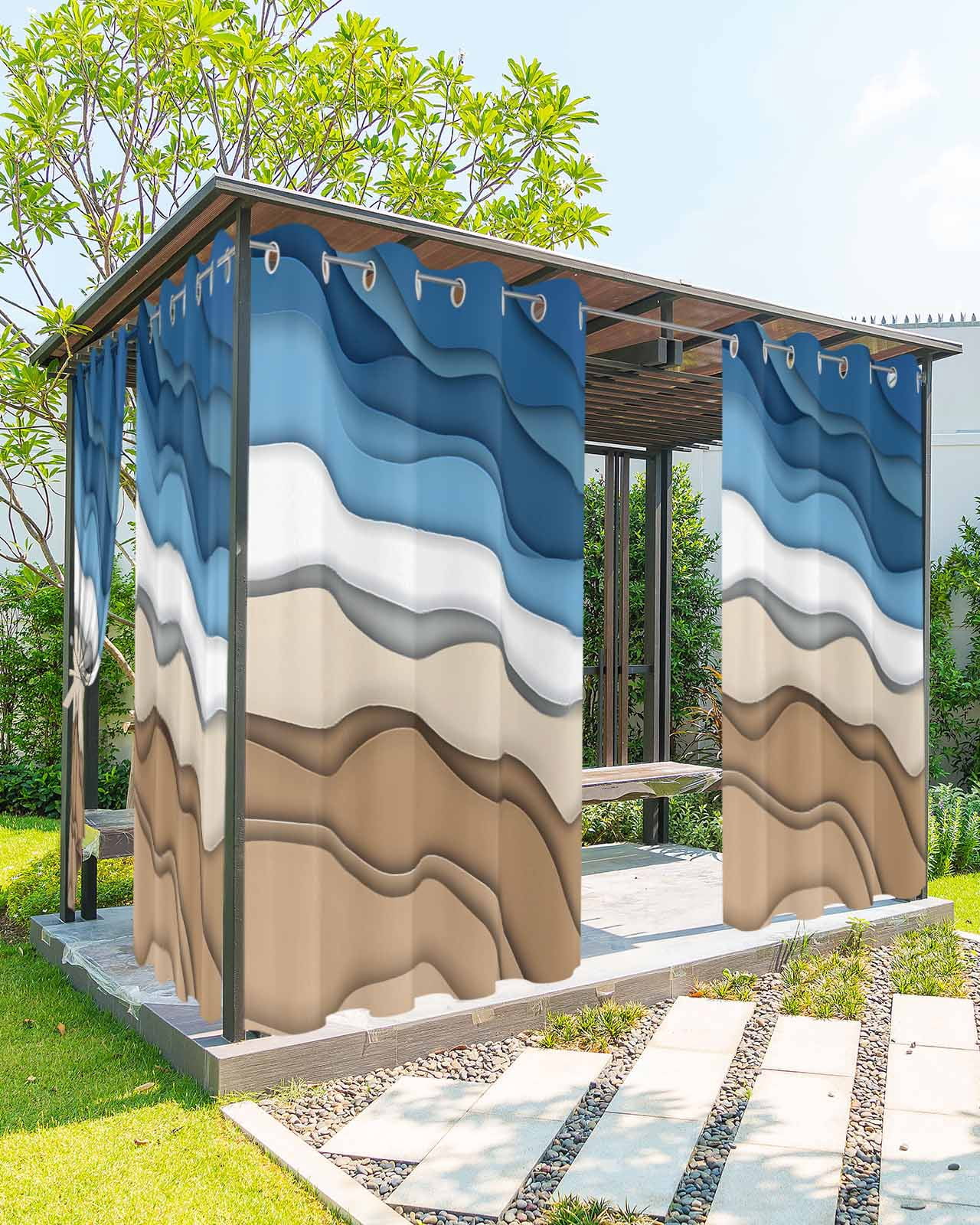 nqOlkjepod Outdoor Curtains for Patio Waterproof, Blue Brown Striped ...