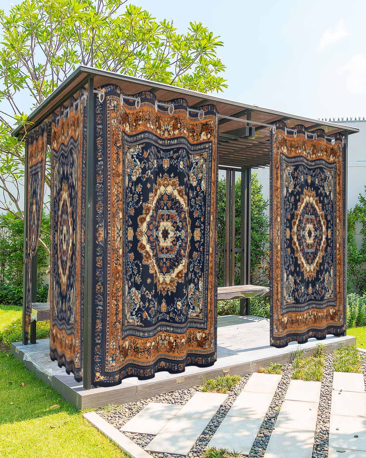 nqOlkjepod Outdoor Curtains for Patio Waterproof, Blue Burnt Orange ...