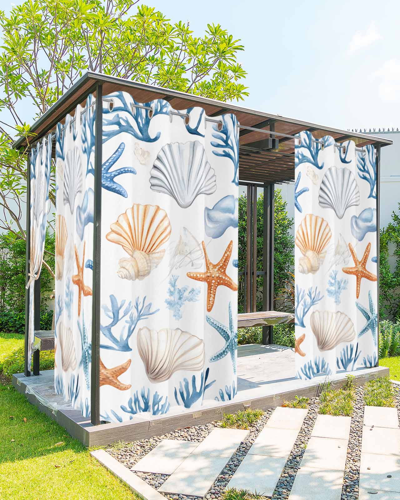 nqOlkjepod Outdoor Curtains for Patio Waterproof, Blue Coastal Coral ...