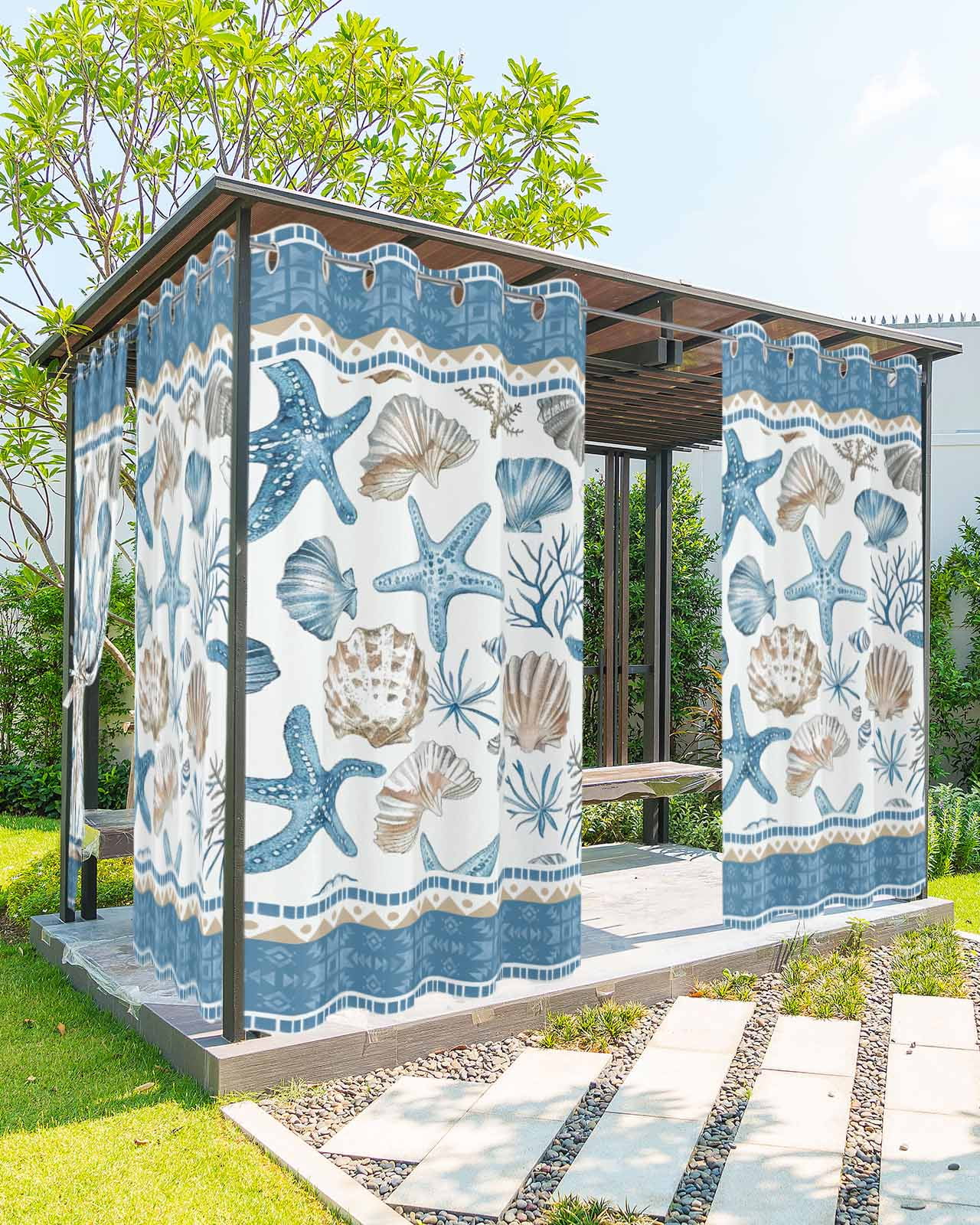 nqOlkjepod Outdoor Curtains for Patio Waterproof, Blue Coastal Nautical ...