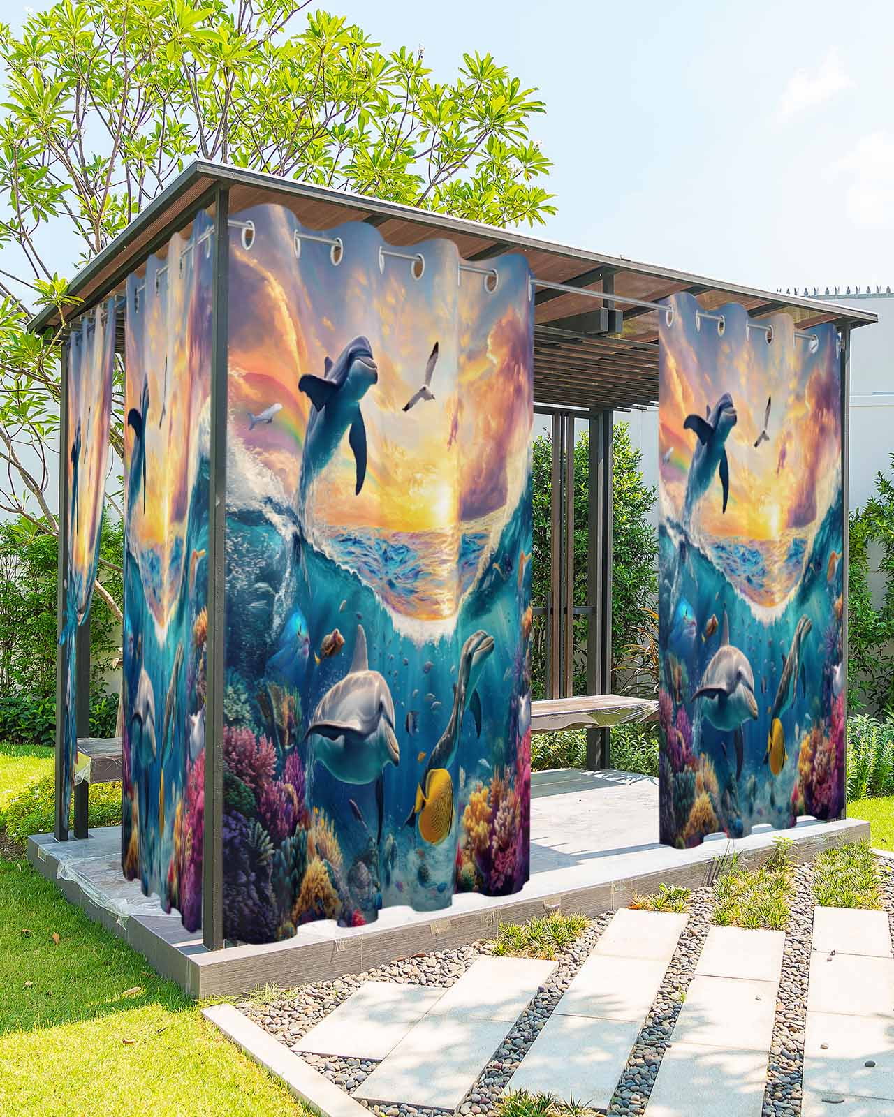 nqOlkjepod Outdoor Curtains for Patio Waterproof, Blue Coastal Outdoor ...