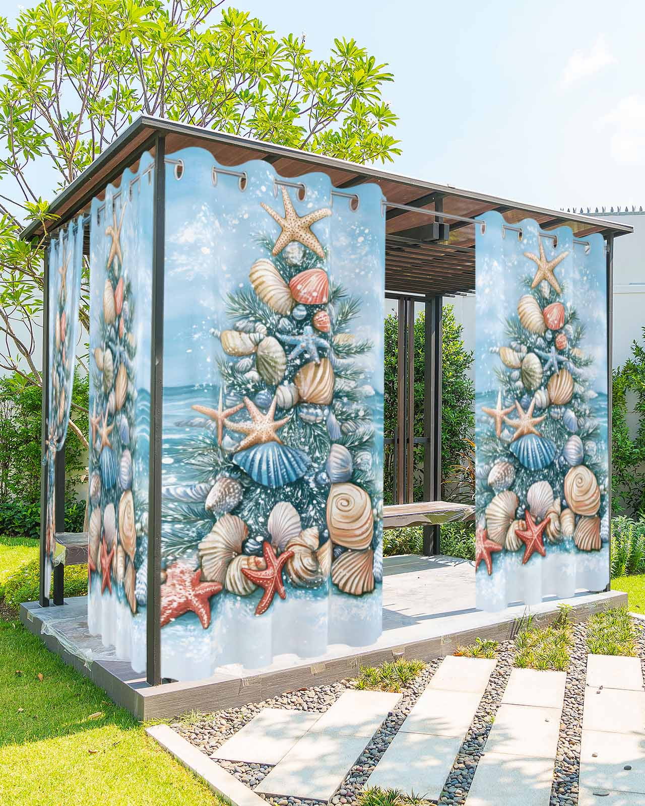 nqOlkjepod Outdoor Curtains for Patio Waterproof, Blue Coastal Outdoor ...