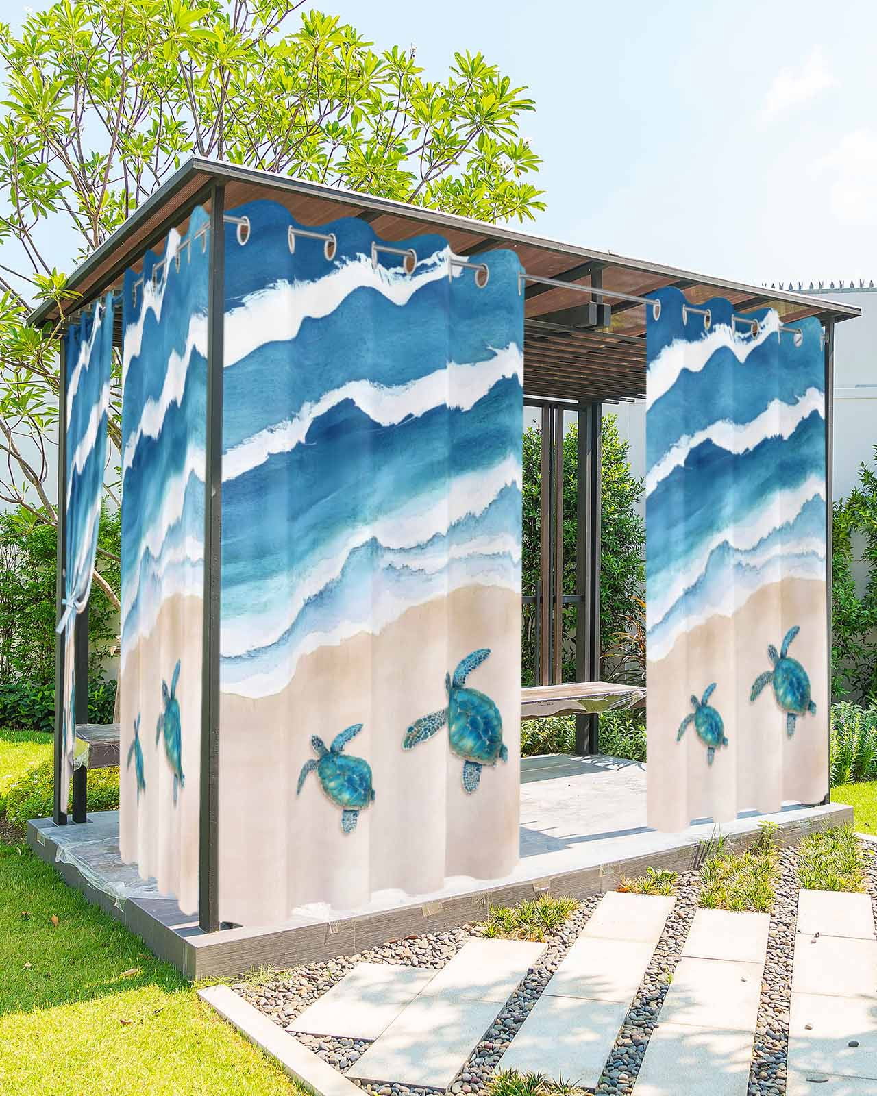 nqOlkjepod Outdoor Curtains for Patio Waterproof, Blue Coastal Outdoor ...
