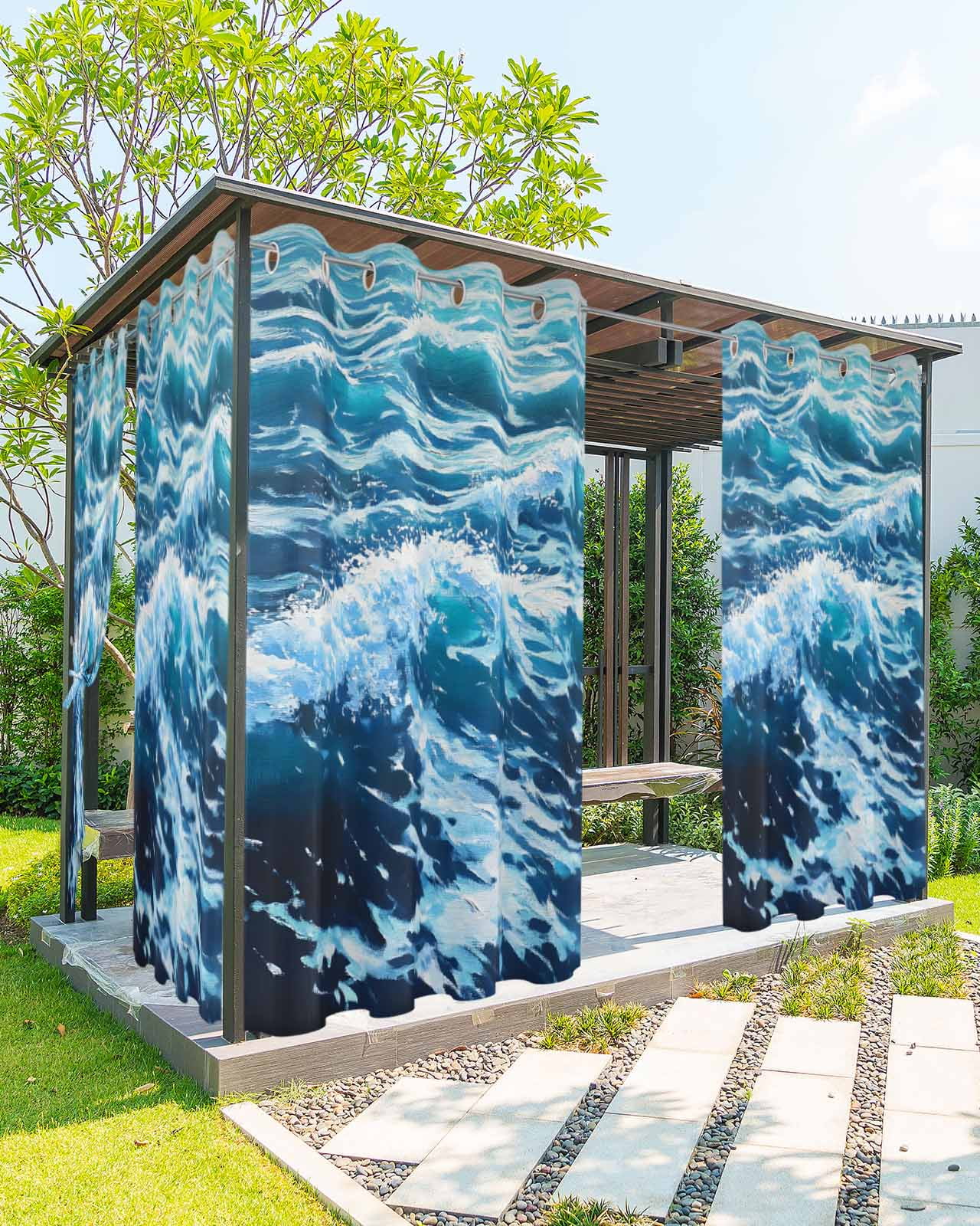 nqOlkjepod Outdoor Curtains for Patio Waterproof, Blue Coastal Outdoor ...