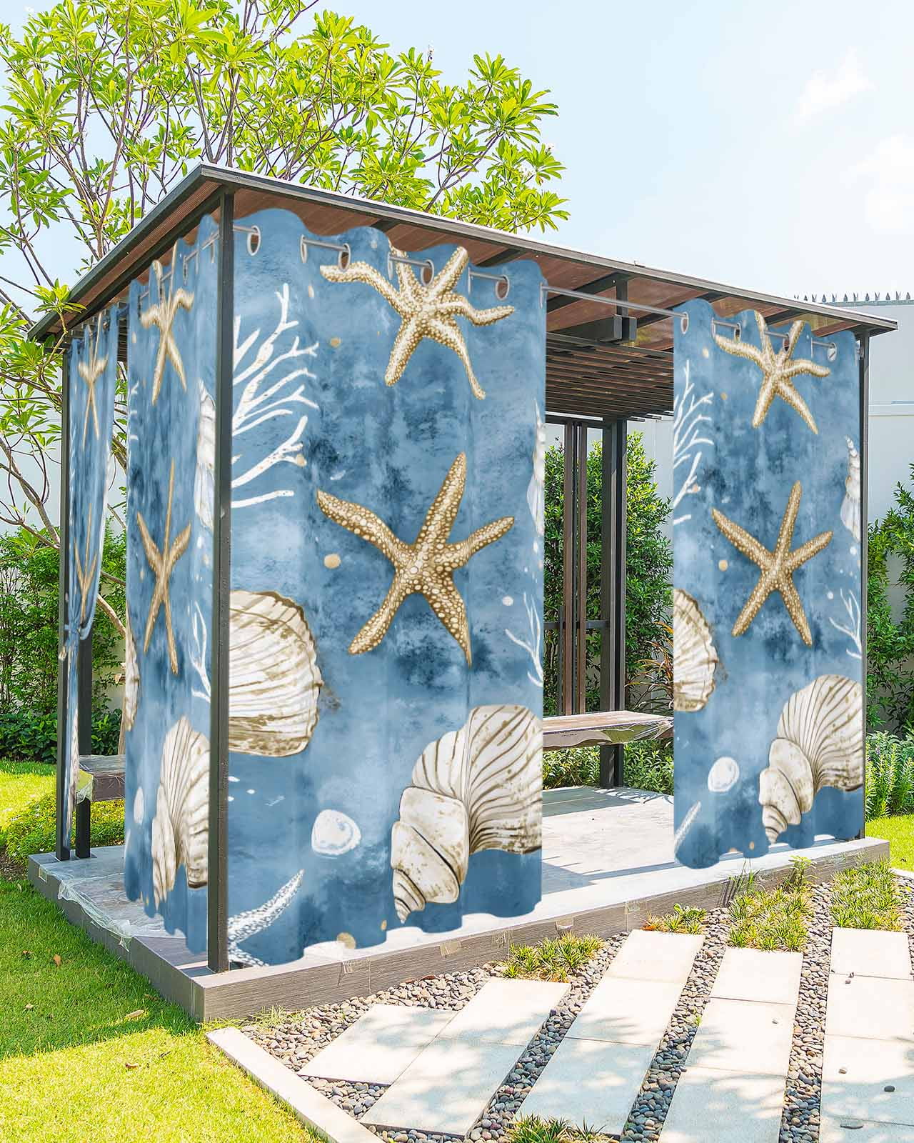 nqOlkjepod Outdoor Curtains for Patio Waterproof, Blue Coastal Outdoor ...