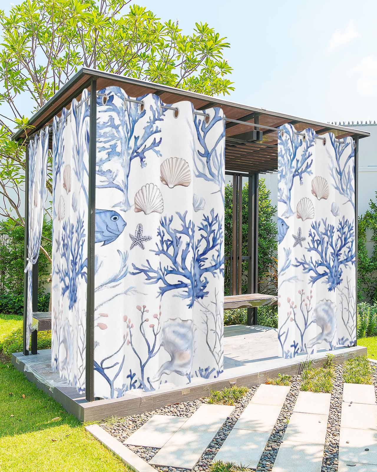 nqOlkjepod Outdoor Curtains for Patio Waterproof, Blue Coastal Outdoor ...