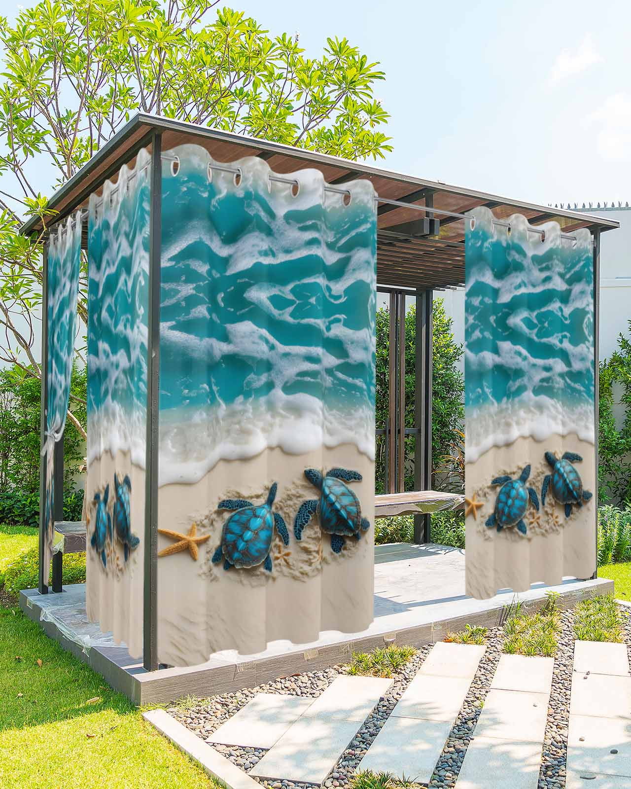 nqOlkjepod Outdoor Curtains for Patio Waterproof, Blue Coastal Turtle ...