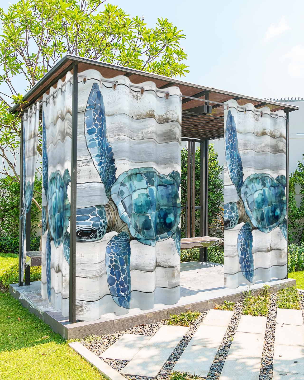 nqOlkjepod Outdoor Curtains for Patio Waterproof, Blue Coastal Turtle ...