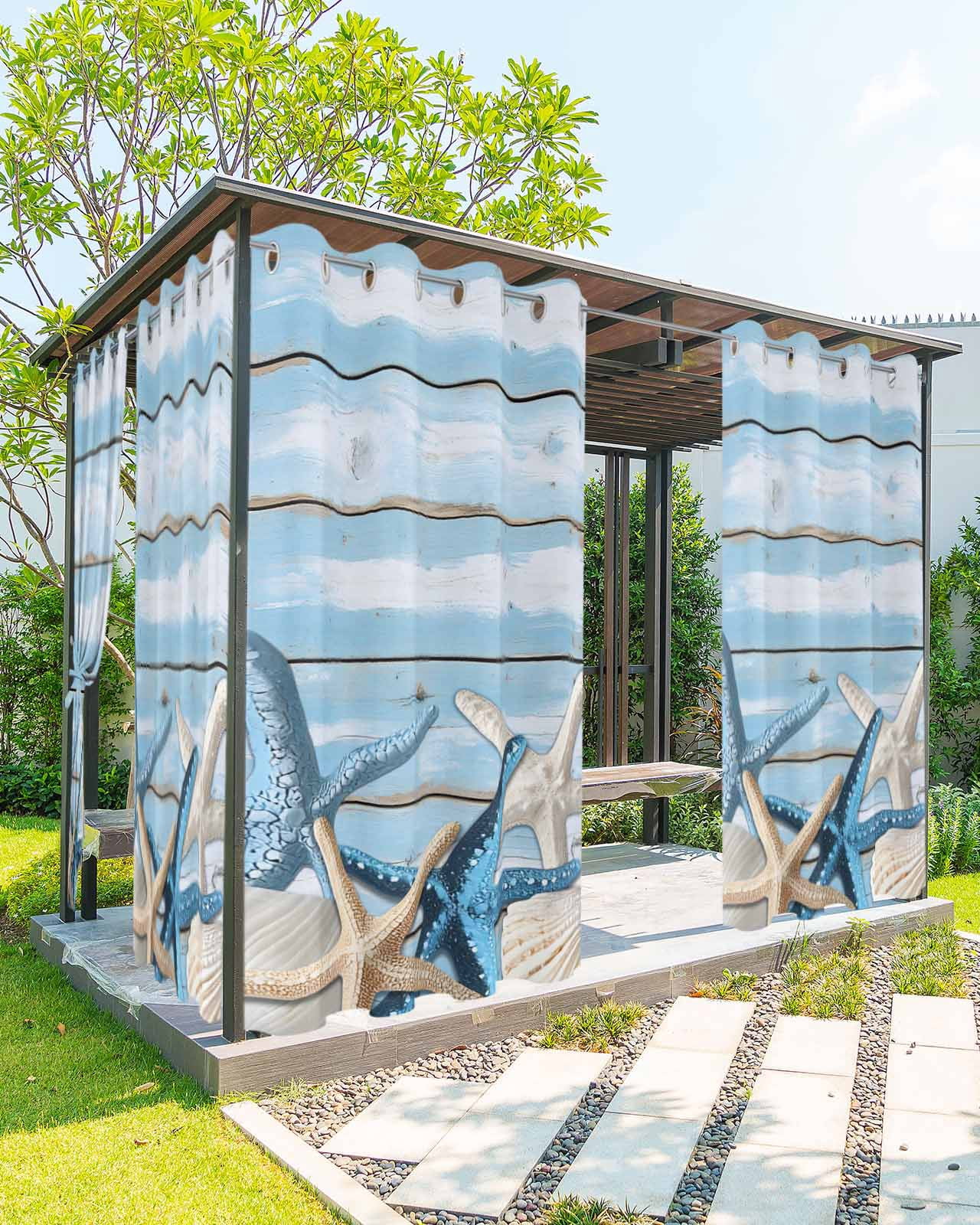 nqOlkjepod Outdoor Curtains for Patio Waterproof, Blue Coastal Vintage ...