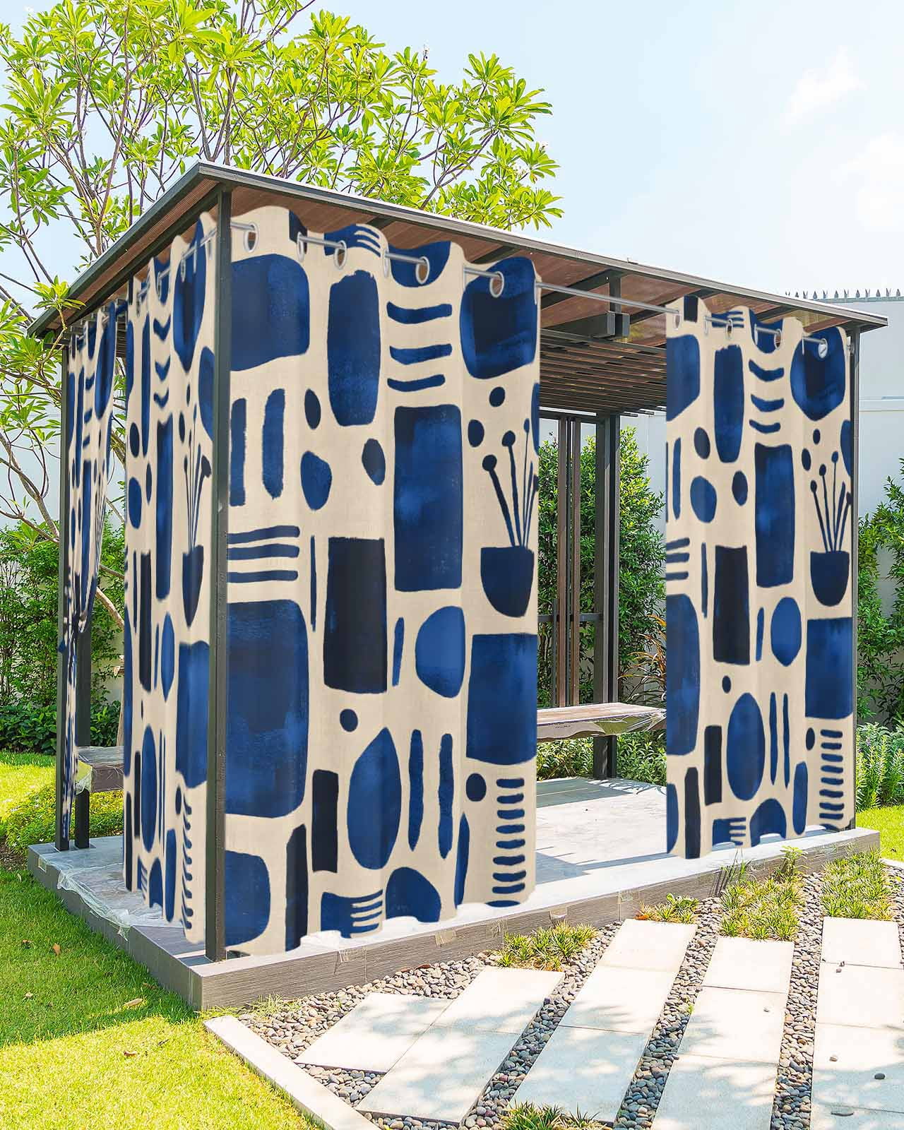 nqOlkjepod Outdoor Curtains for Patio Waterproof, Blue Color Block ...