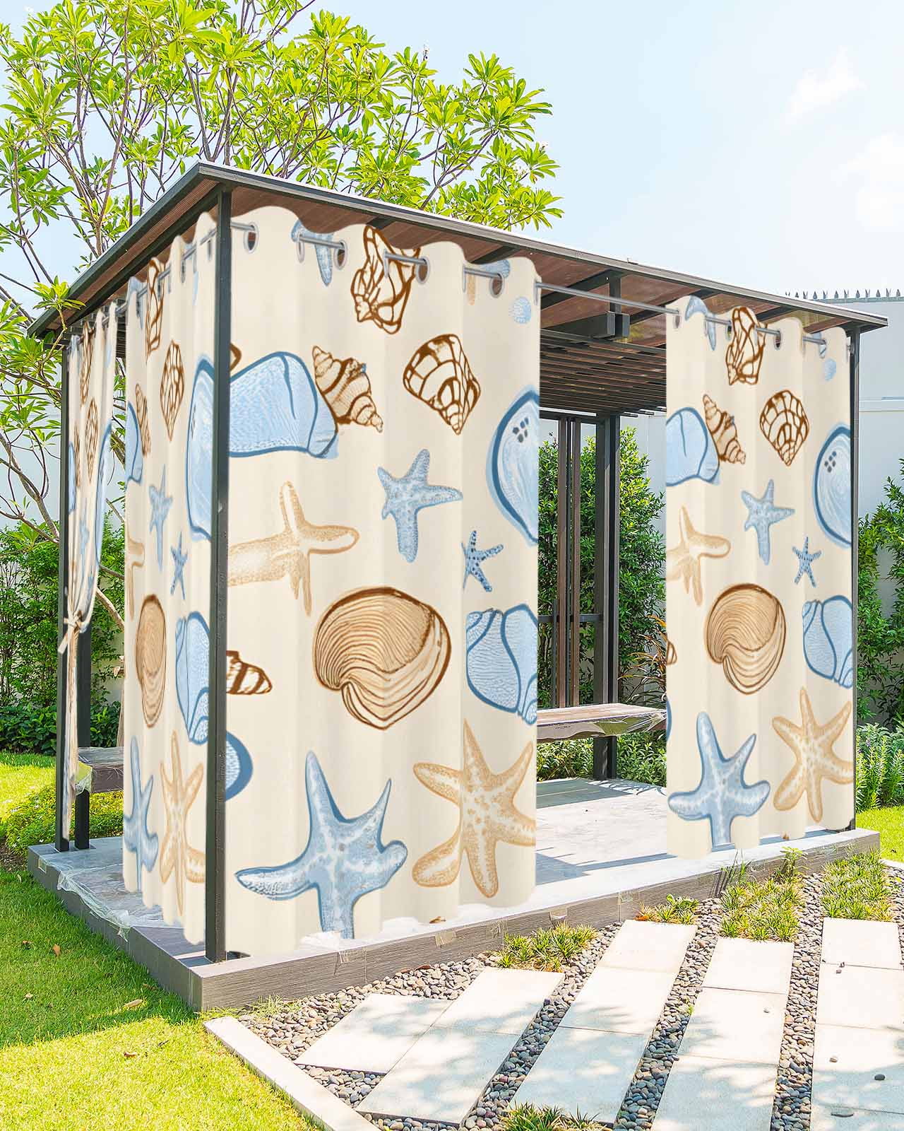 nqOlkjepod Outdoor Curtains for Patio Waterproof, Blue Conch Coastal ...