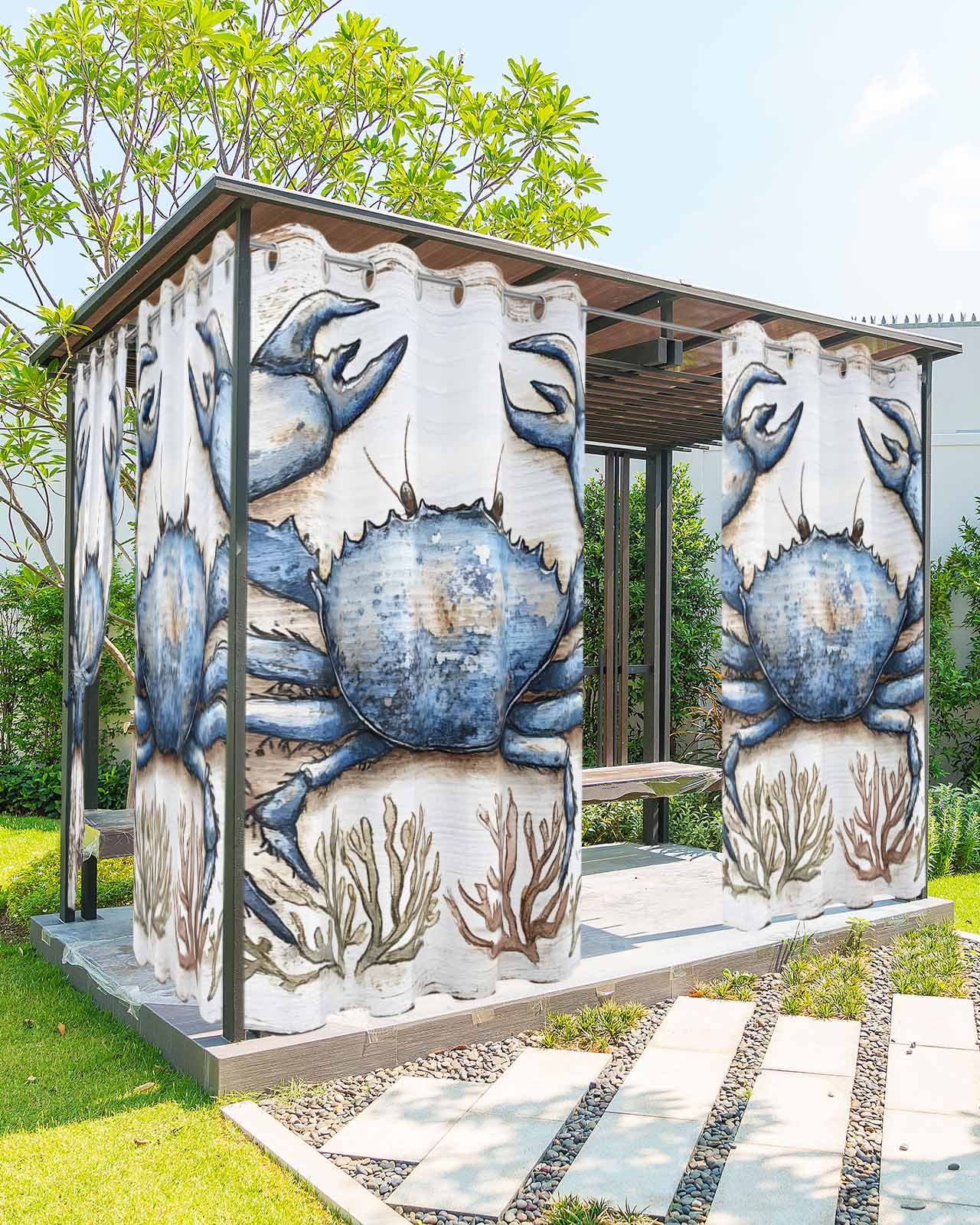 nqOlkjepod Outdoor Curtains for Patio Waterproof, Blue Crab Coastal ...