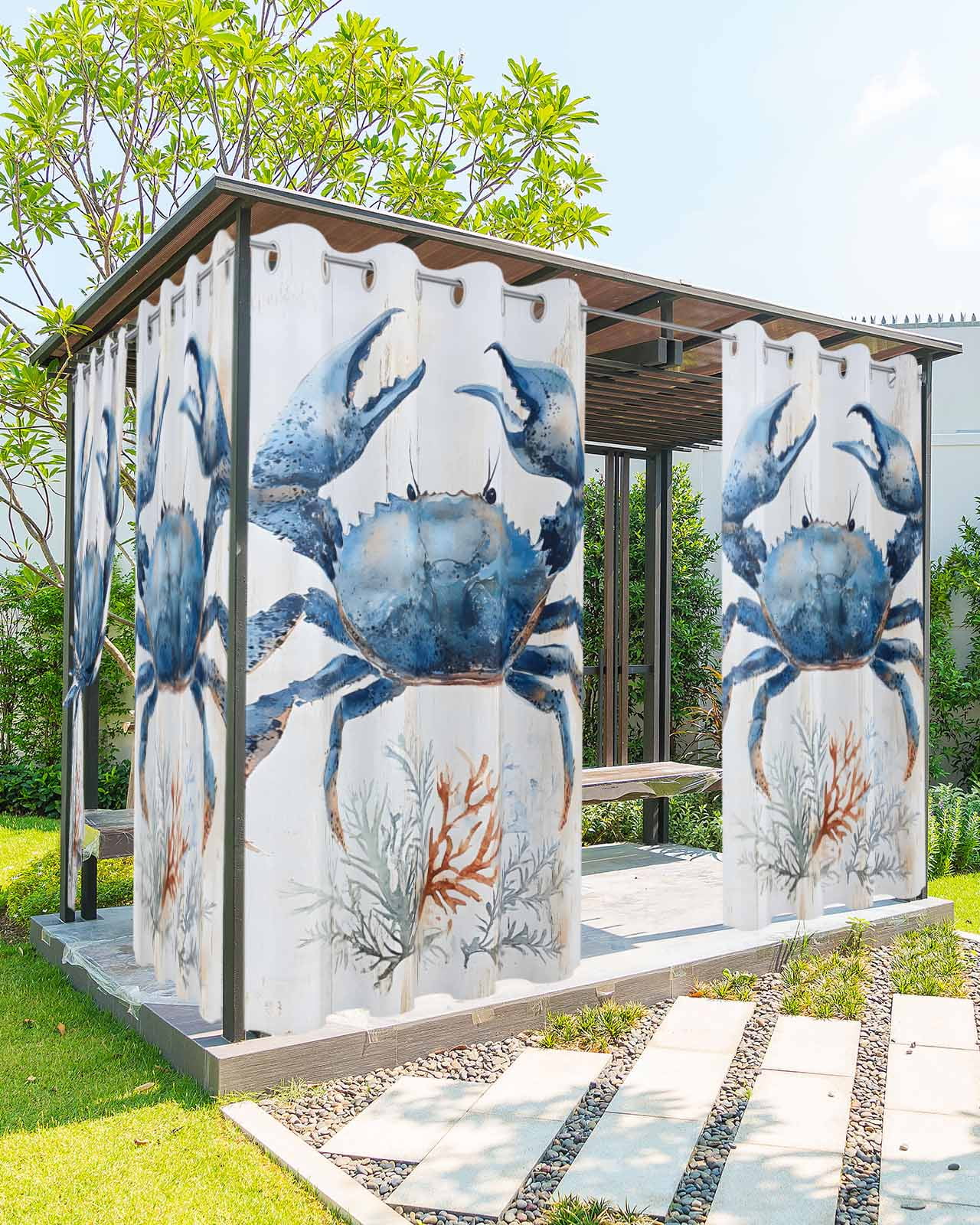 nqOlkjepod Outdoor Curtains for Patio Waterproof, Blue Crab Coastal ...