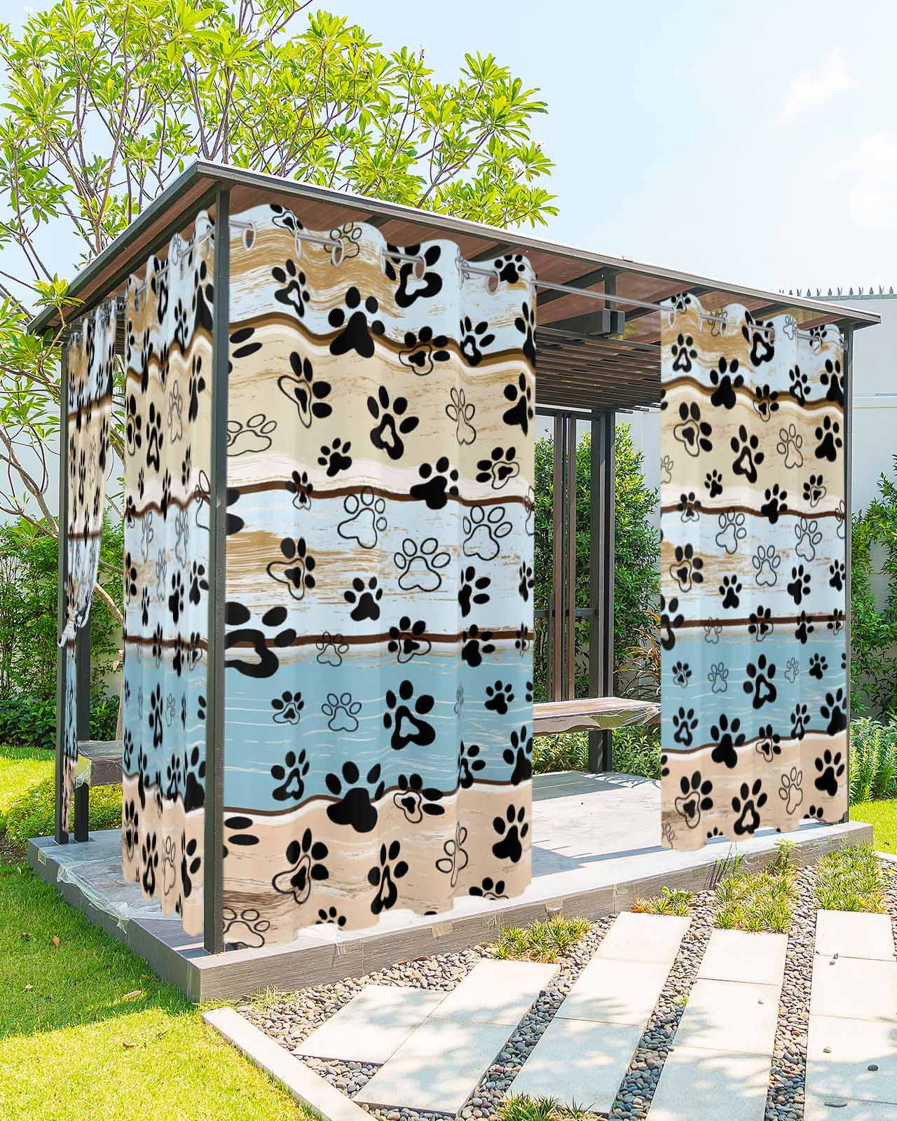 nqOlkjepod Outdoor Curtains for Patio Waterproof, Blue Dog Paw Print ...