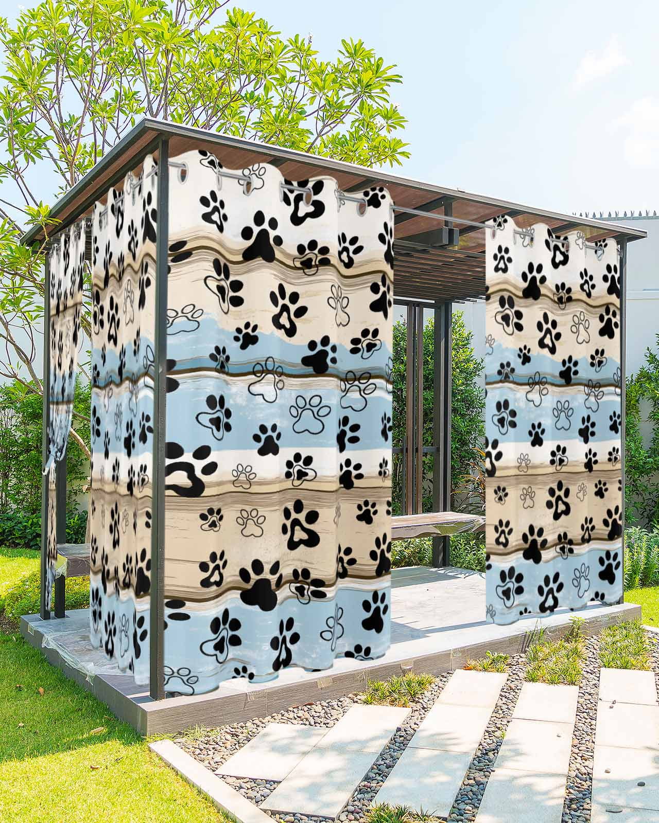 nqOlkjepod Outdoor Curtains for Patio Waterproof, Blue Dog Paw Print ...