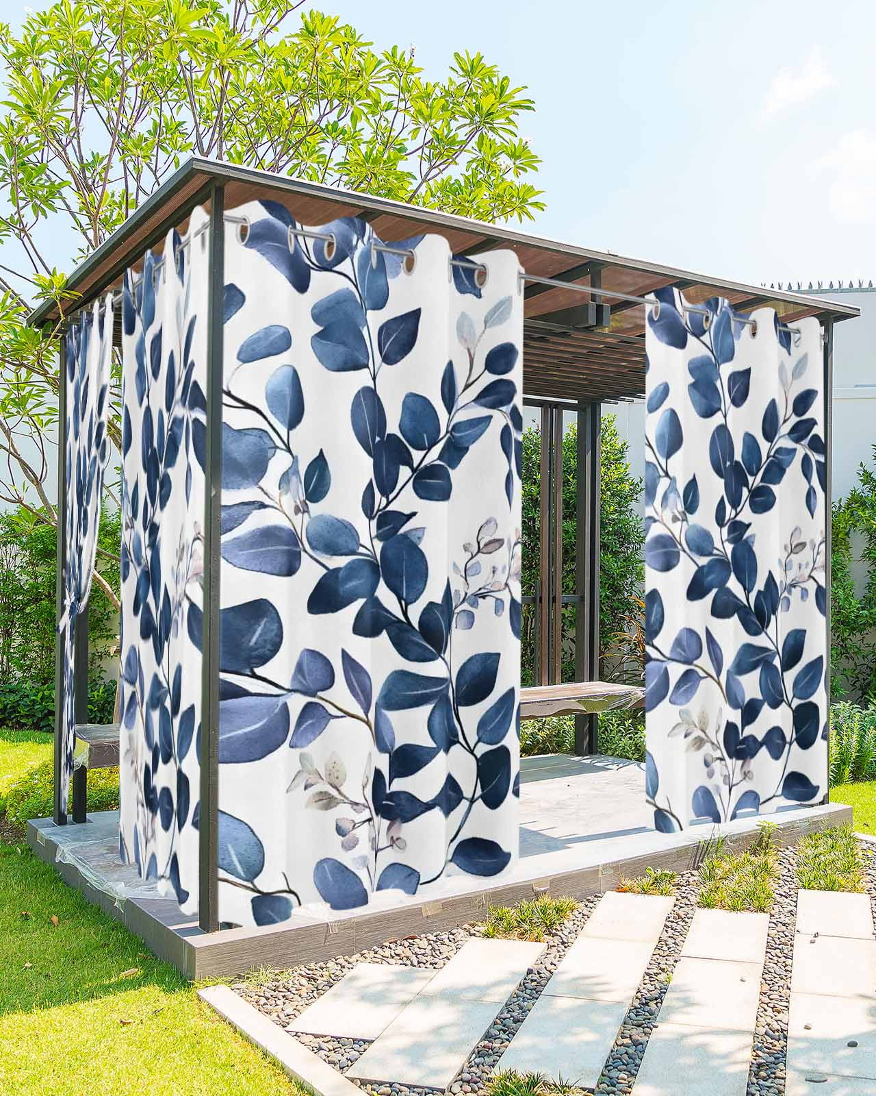 nqOlkjepod Outdoor Curtains for Patio Waterproof, Blue Eucalyptus ...