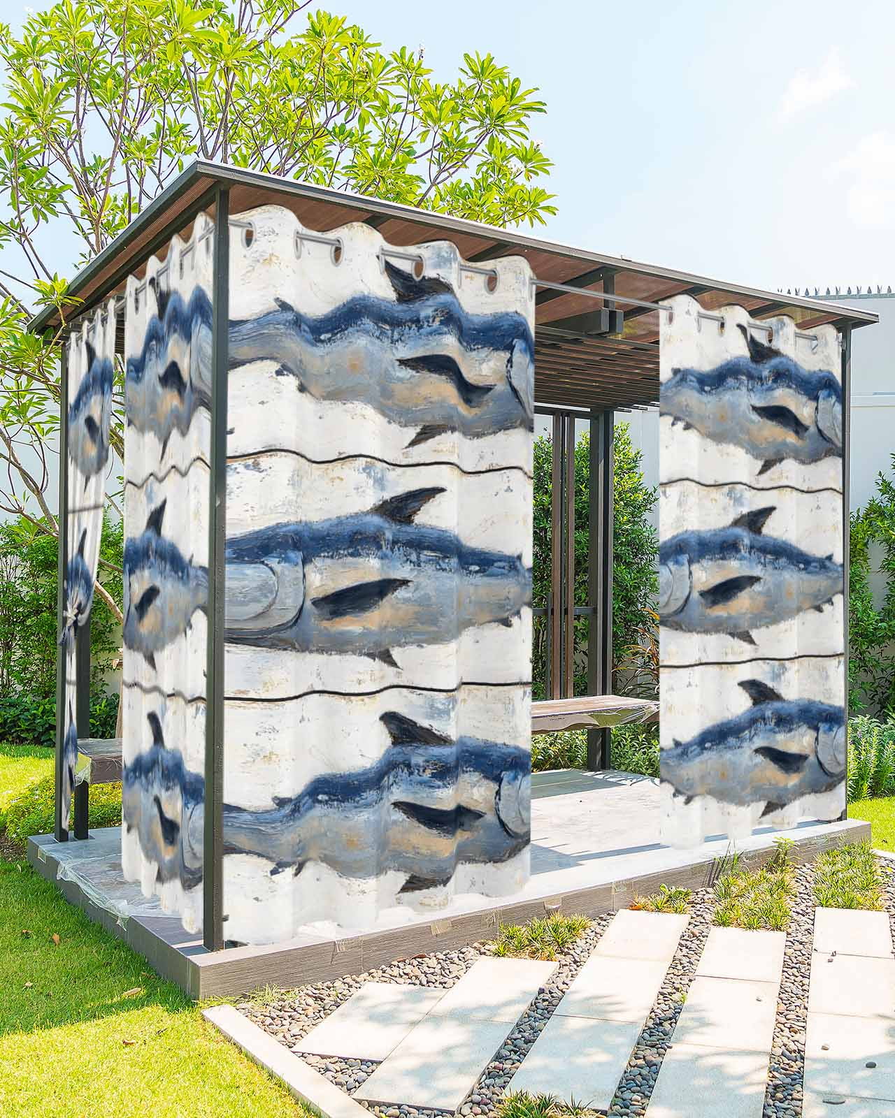 nqOlkjepod Outdoor Curtains for Patio Waterproof, Blue Fish Outdoor ...