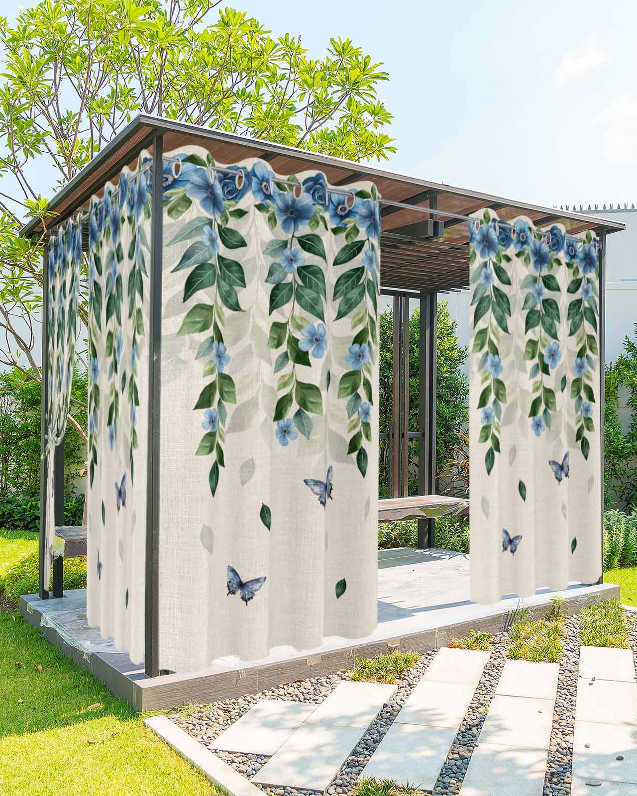 nqOlkjepod Outdoor Curtains for Patio Waterproof, Blue Floral Spring ...