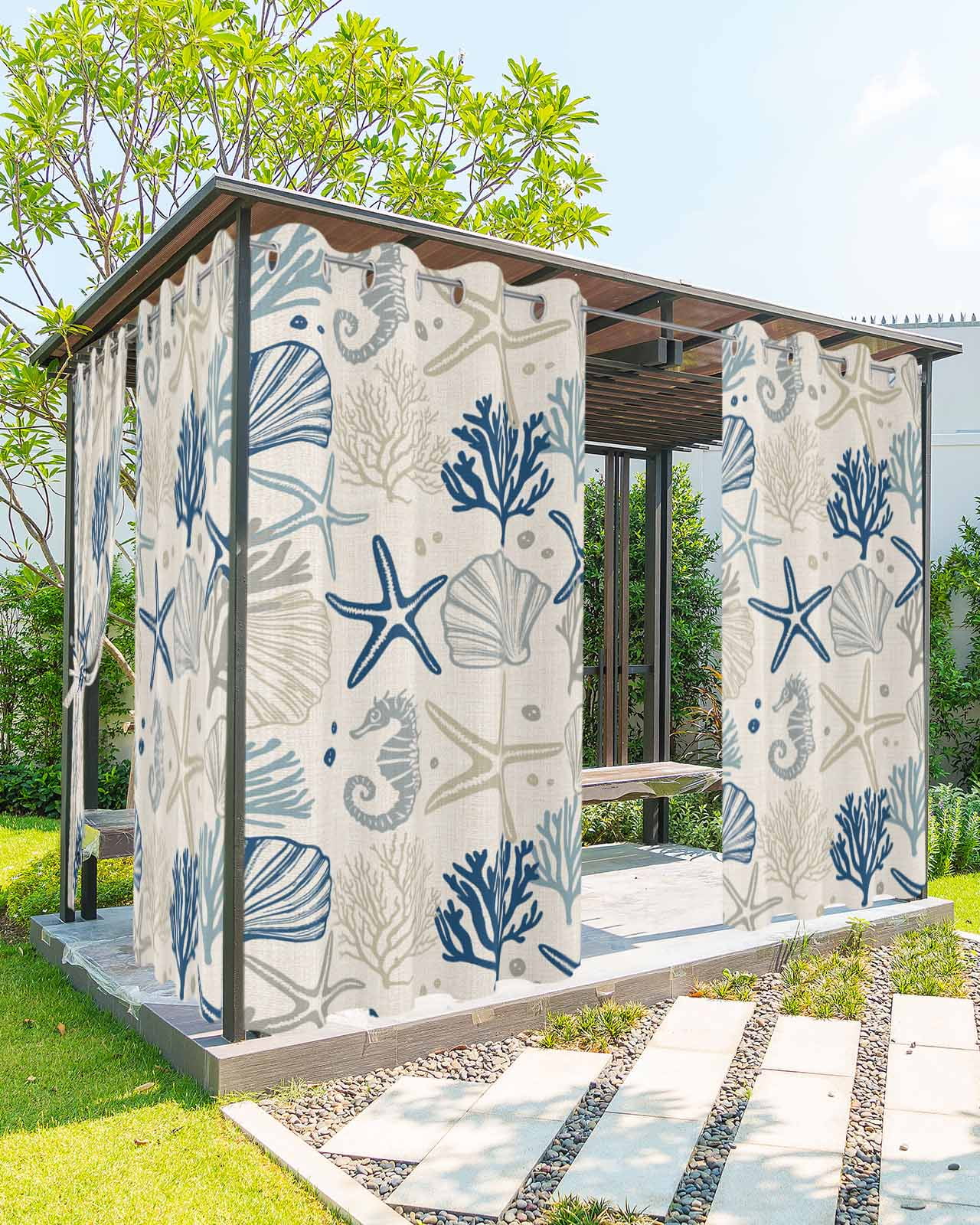 nqOlkjepod Outdoor Curtains for Patio Waterproof, Blue Grey Coastal ...