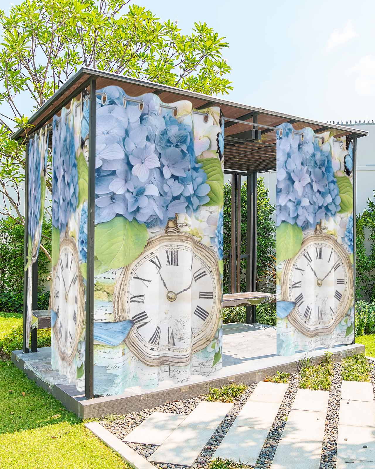 nqOlkjepod Outdoor Curtains for Patio Waterproof, Blue Hydrangea Retro ...