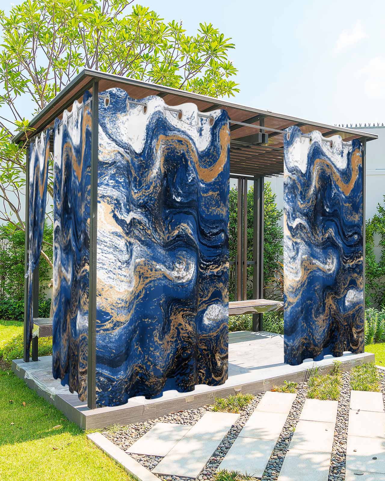 nqOlkjepod Outdoor Curtains for Patio Waterproof, Blue Marble Outdoor ...