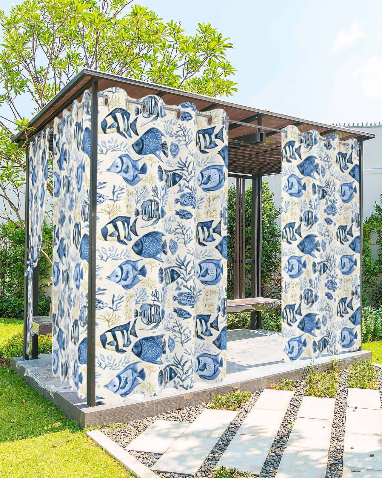 nqOlkjepod Outdoor Curtains for Patio Waterproof, Blue Ocean Fish ...
