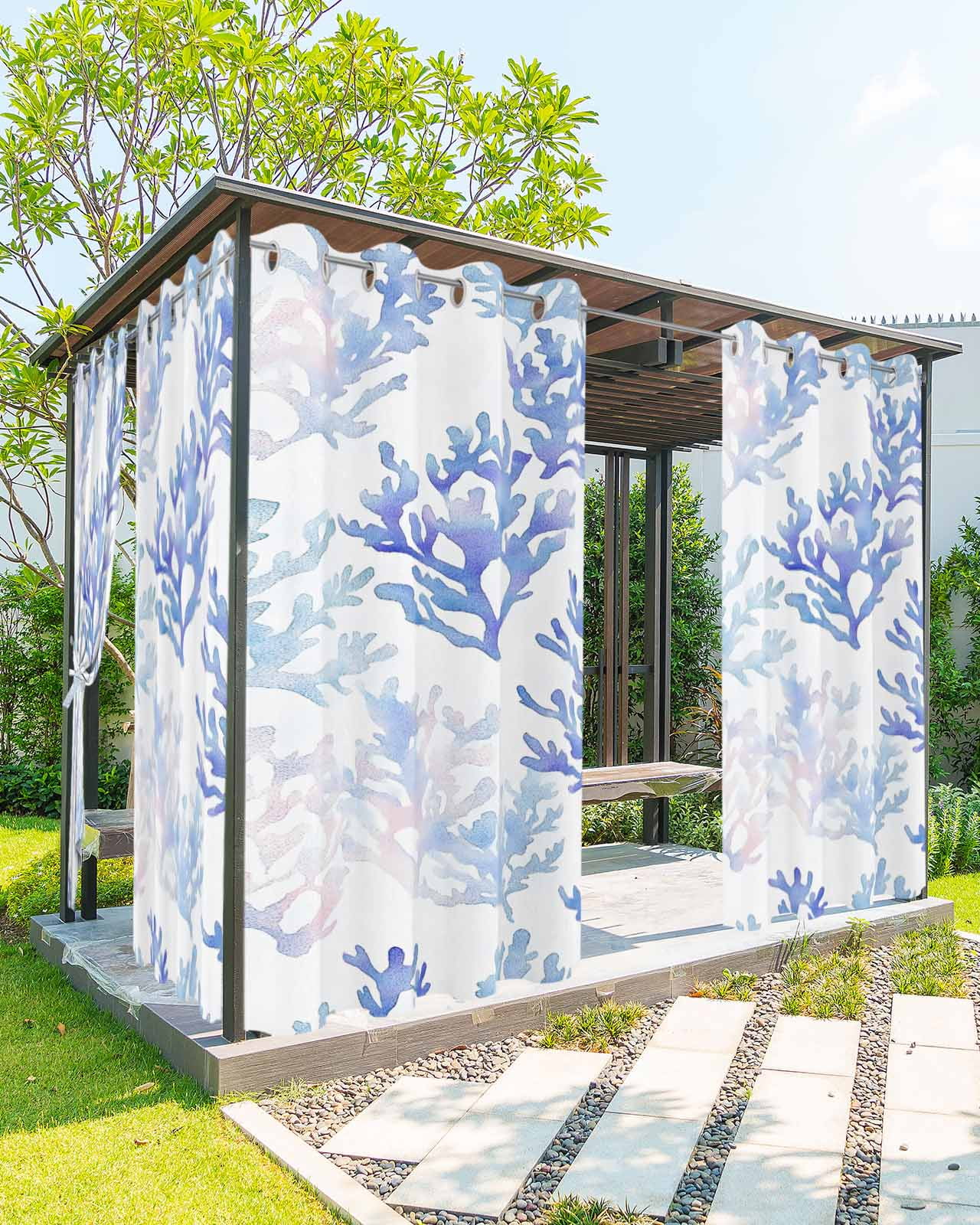 nqOlkjepod Outdoor Curtains for Patio Waterproof, Blue Ombre Coral ...