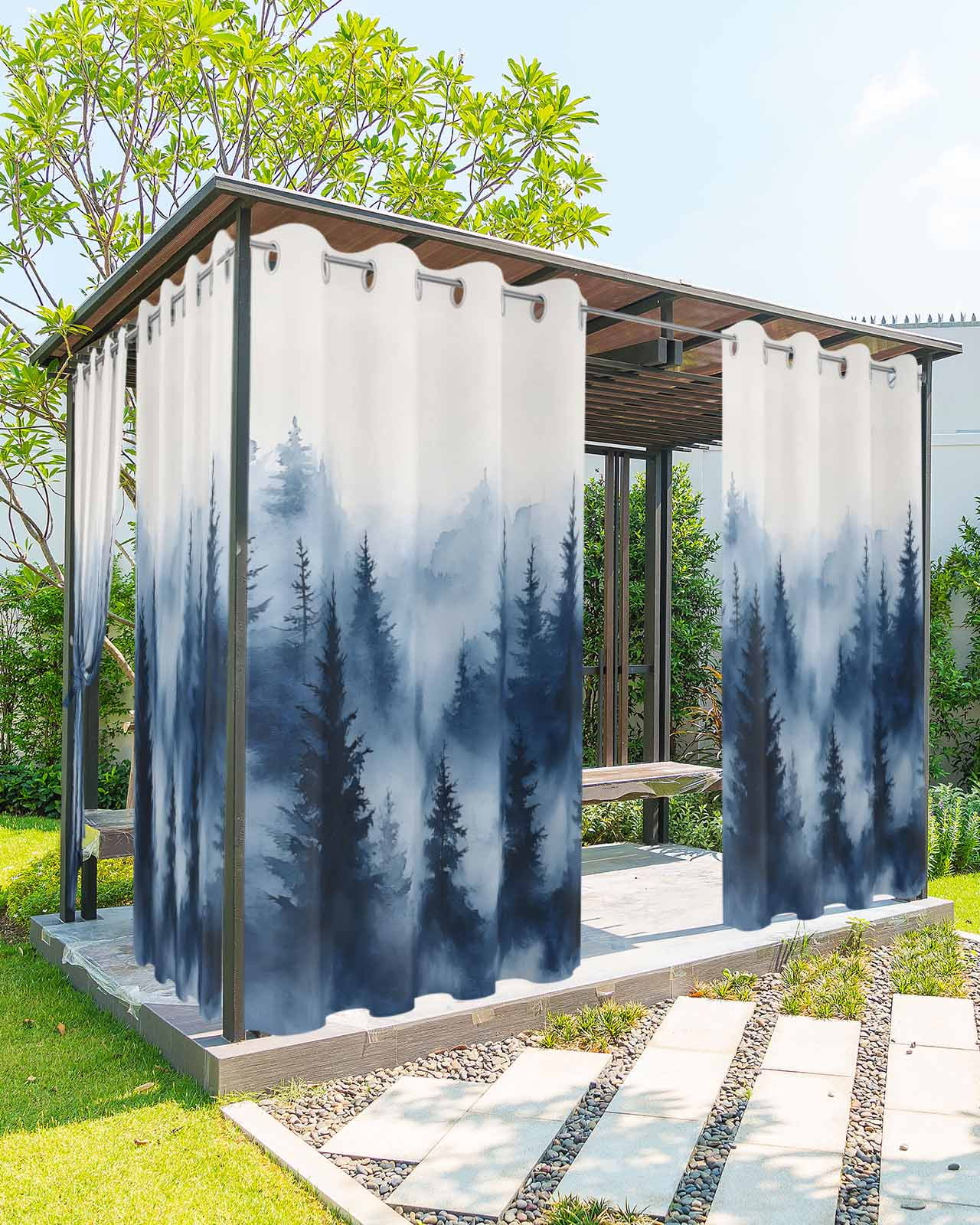 nqOlkjepod Outdoor Curtains for Patio Waterproof, Blue Ombre Tree ...