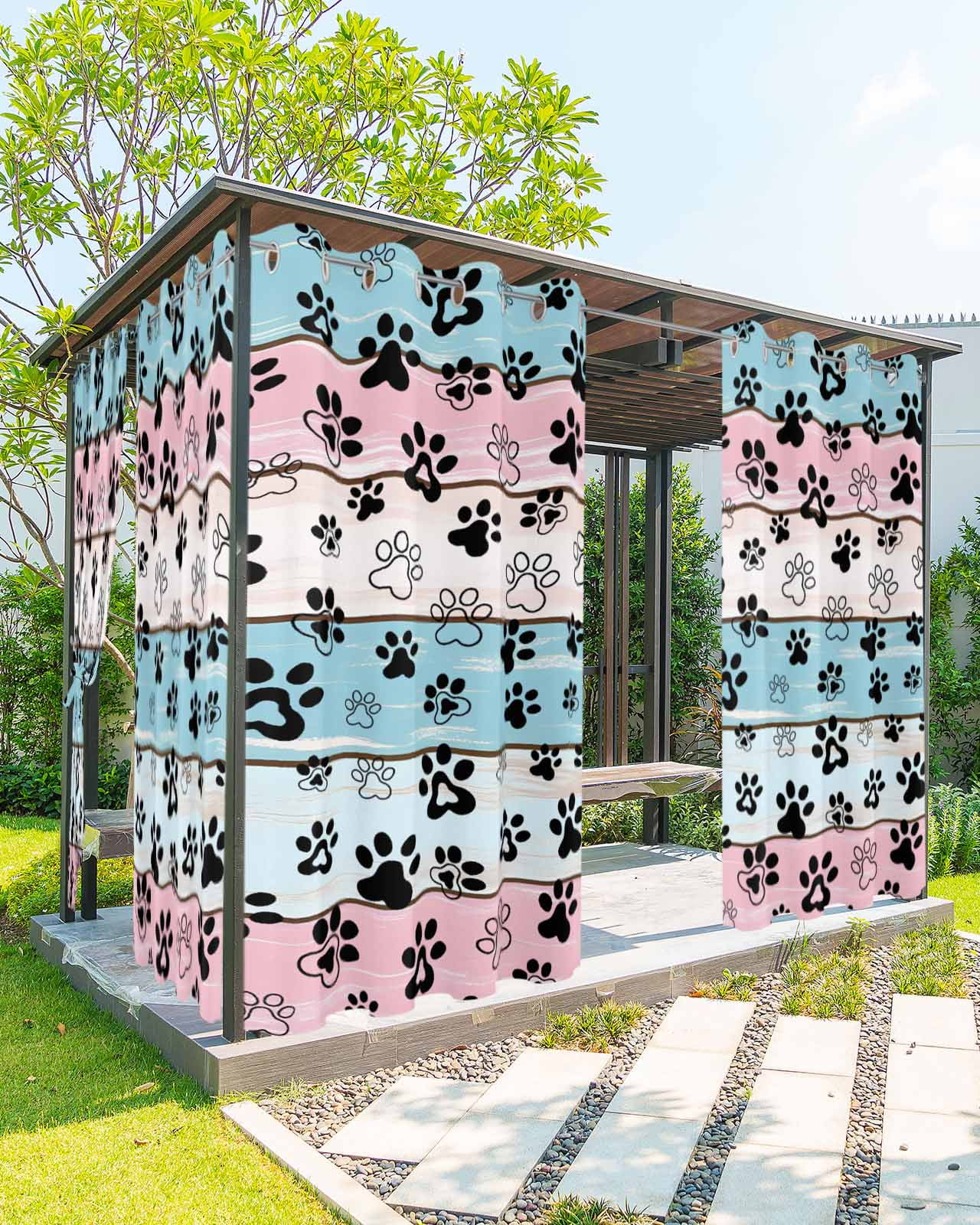 nqOlkjepod Outdoor Curtains for Patio Waterproof, Blue Pink Dog Paws ...