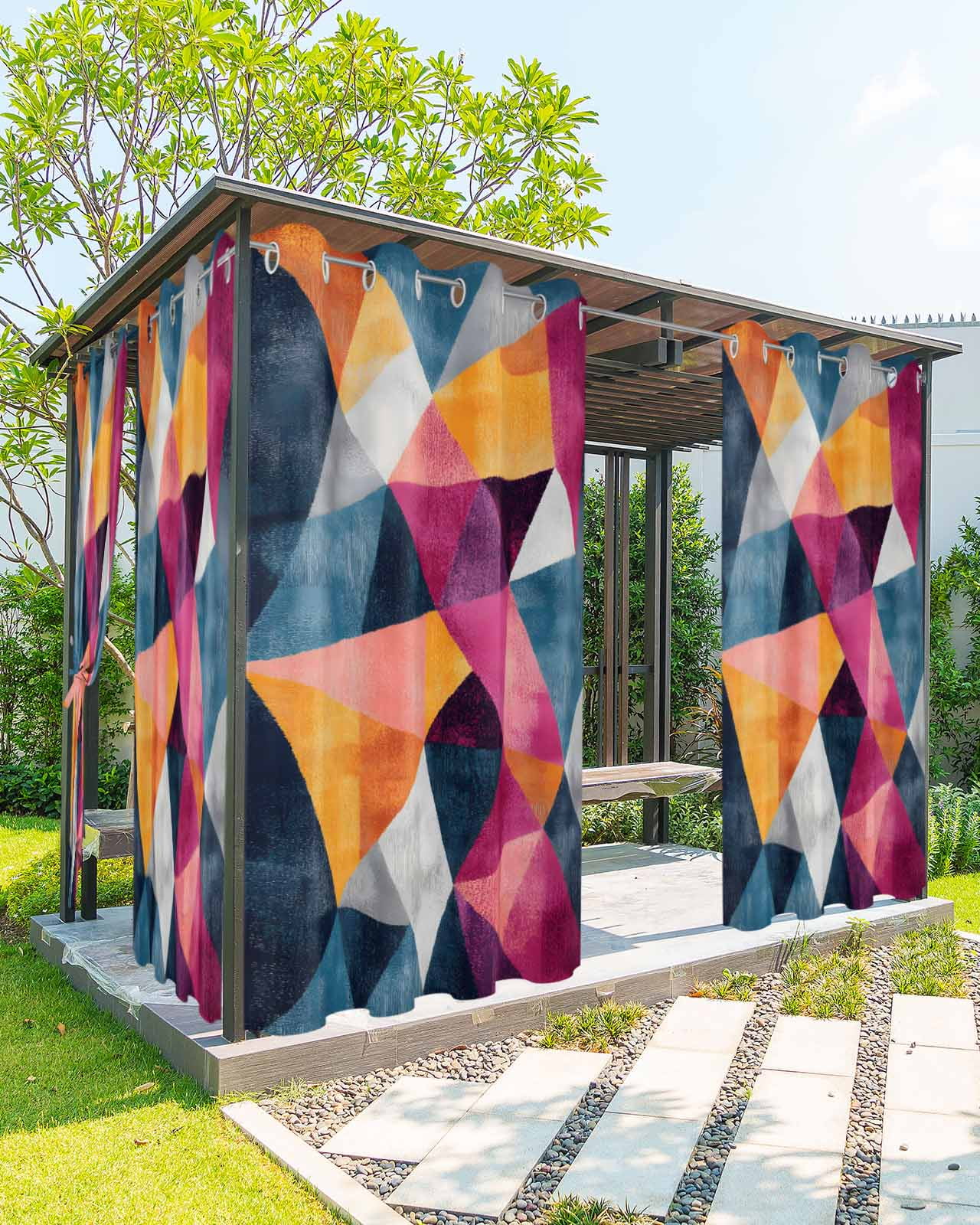 nqOlkjepod Outdoor Curtains for Patio Waterproof, Blue Pink Rhombus ...