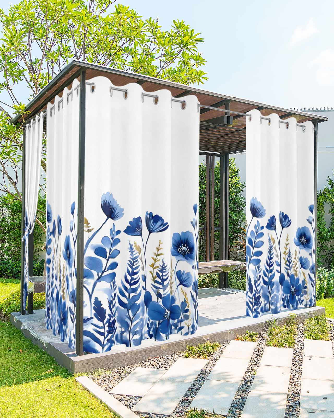 nqOlkjepod Outdoor Curtains for Patio Waterproof, Blue Poppy Outdoor ...